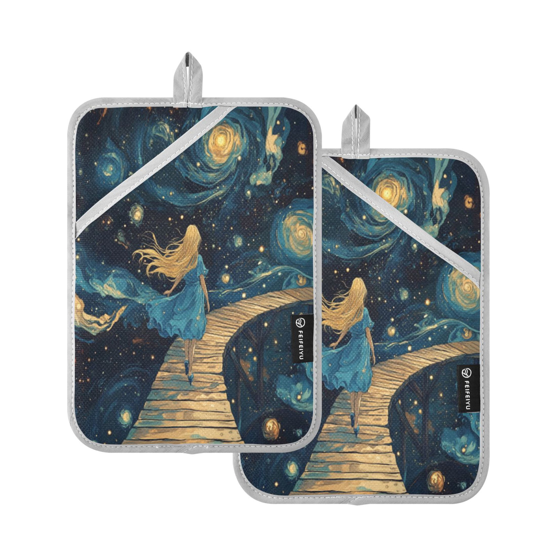 Qxltty Endless Wooden Bridge Oven Mitts 2-Pack Heat Resistant Quilted ...