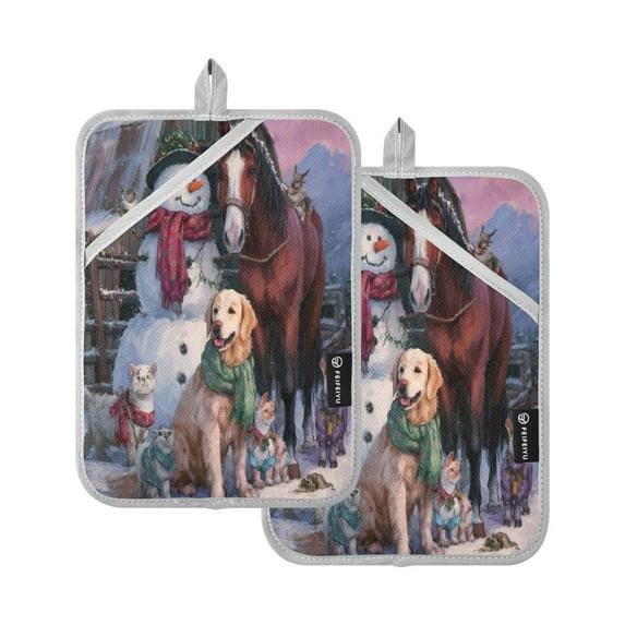 Qxltty Farm Snowman Oven Mitts 2-Pack Heat Resistant Quilted Oven ...