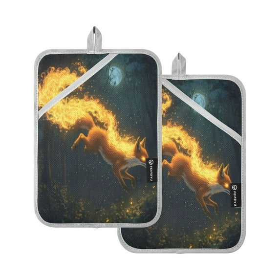 Qxltty Fire Fox Oven Mitts 2-Pack Heat Resistant Quilted Oven Gloves ...