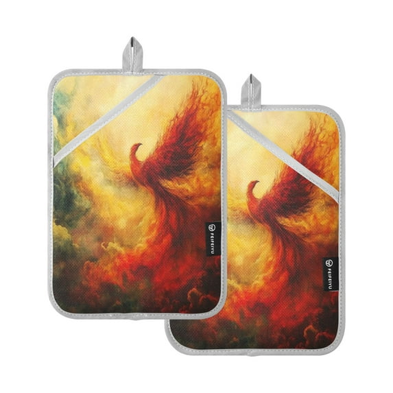 Qxltty Fire Phoenix Patterns Oven Mitts 2-Pack Heat Resistant Quilted ...