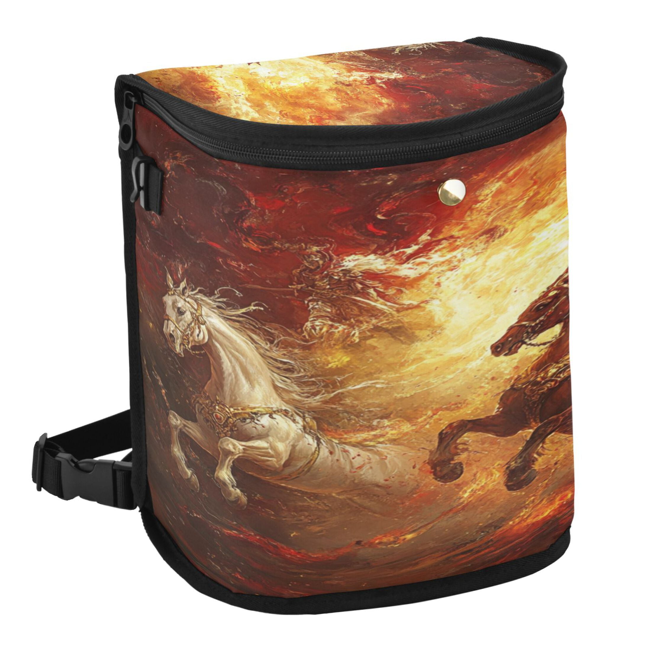 Qxltty Flaming War Horses Car Trash Can with Lid Vehicle Backseat Hanging Leak Proof Storage Bin ...