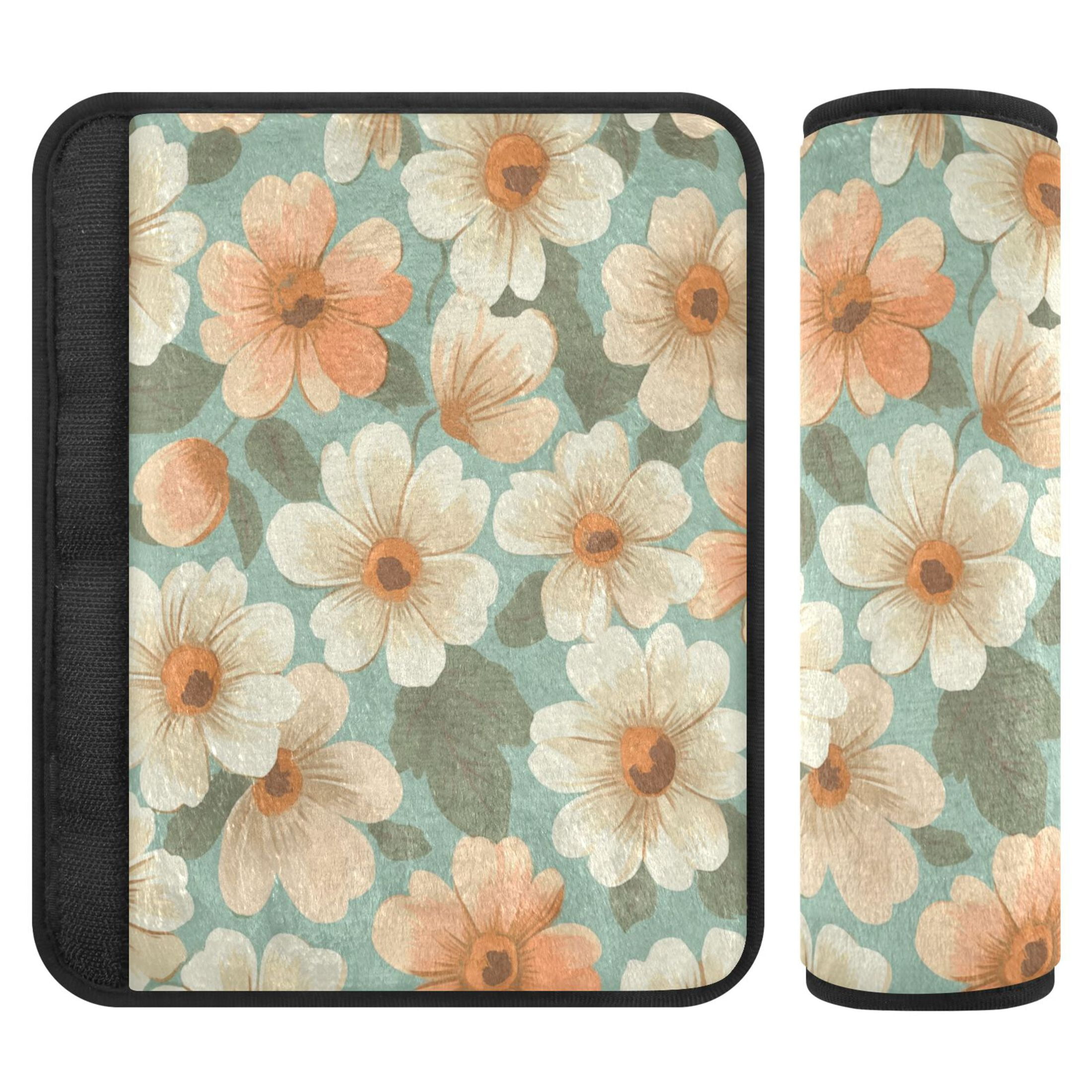 Qxltty Floral Pattern in Pastel Colors Car Seat Strap Pads are Soft and ...