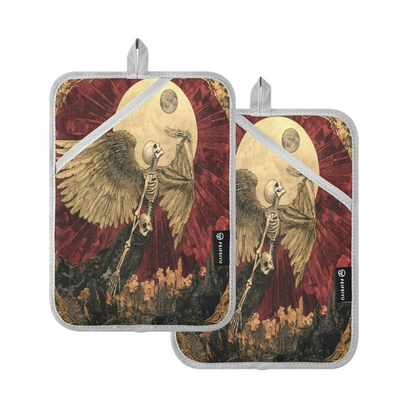 Qxltty Flying Skull Angel Pattern Oven Mitts 2-Pack Heat Resistant ...