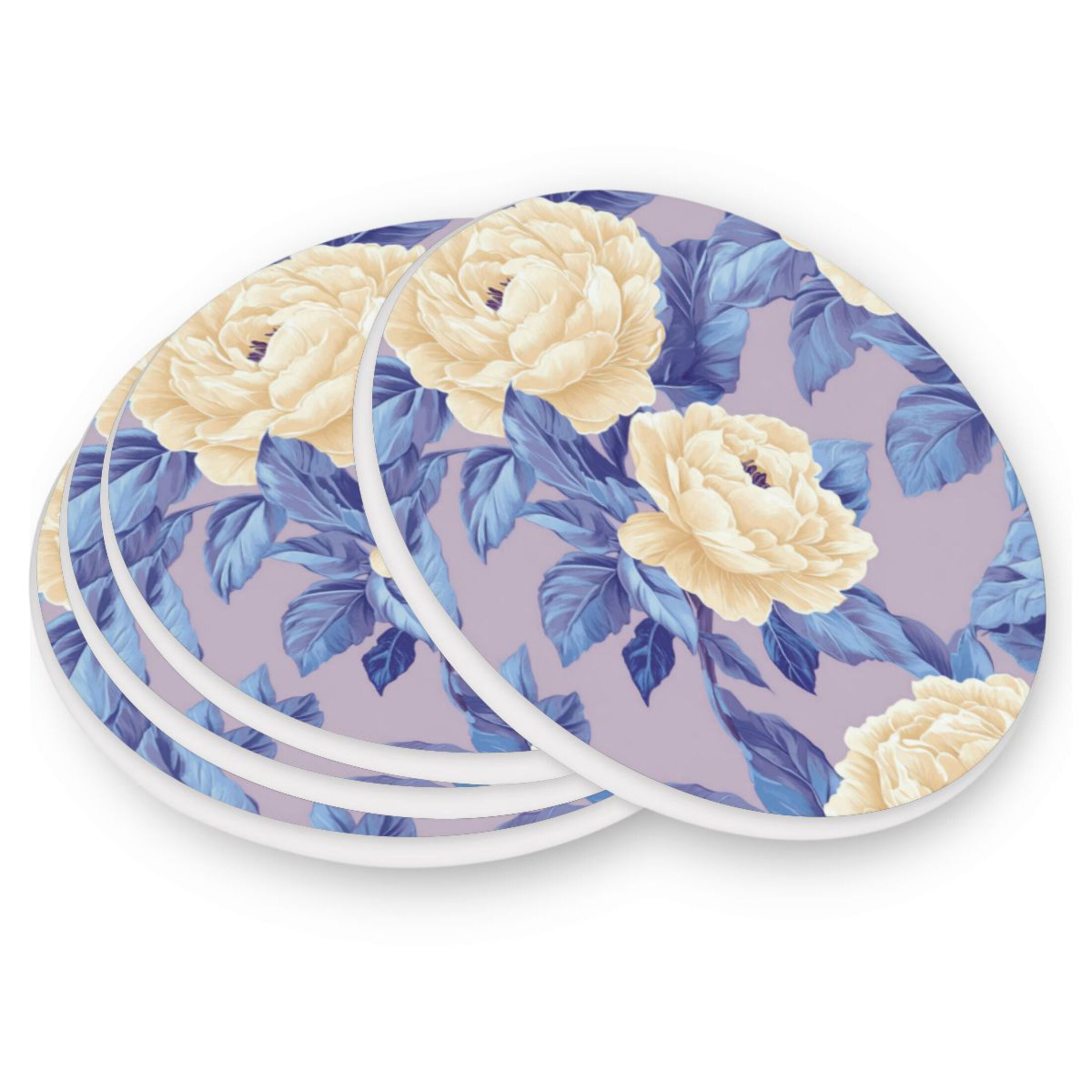 Qxltty Four Pcs Drink Coasters Beige Peony Ceramic Round Coaster ...