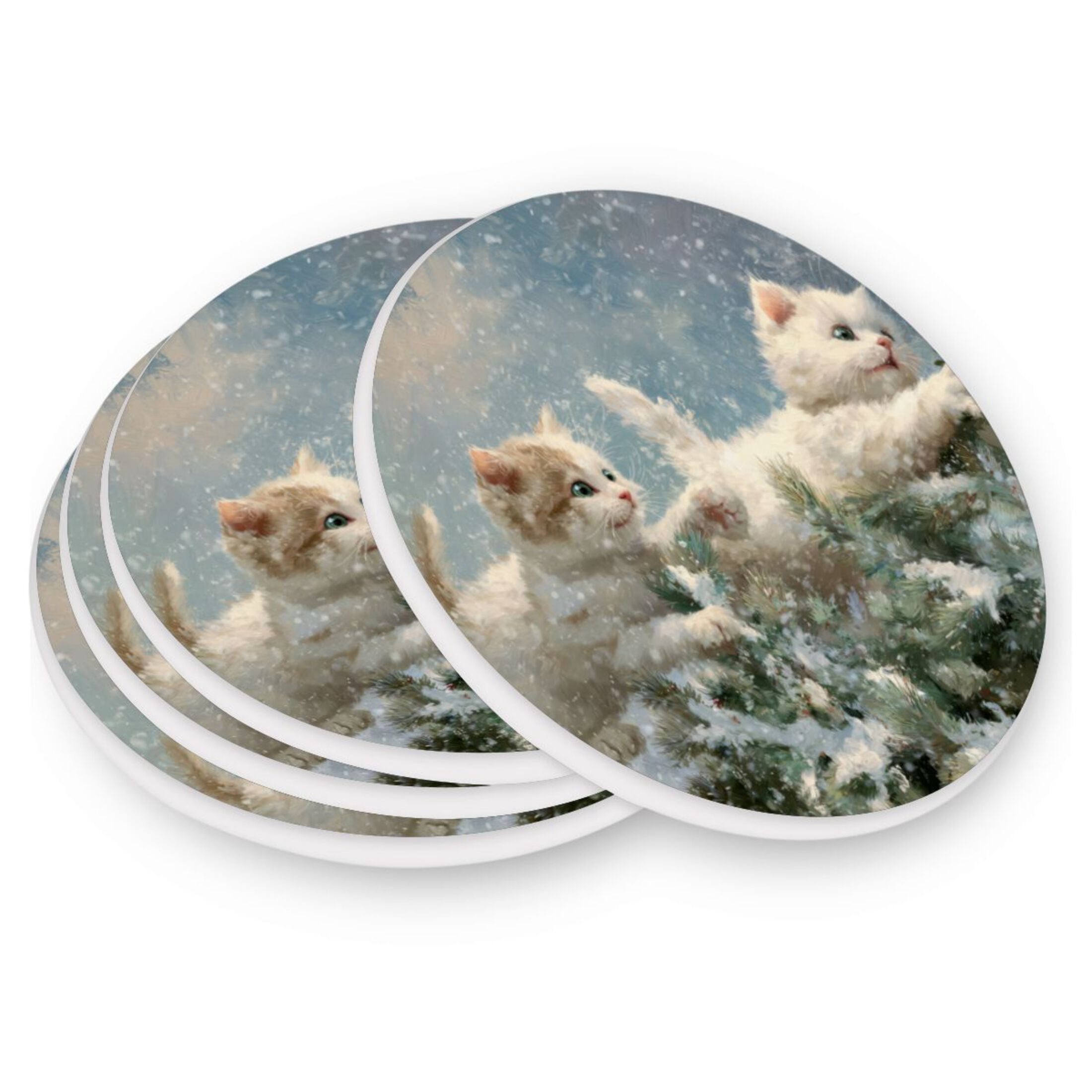 Qxltty Four Pcs Drink Coasters Funny Cat Ceramic Round Coaster ...