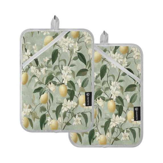Qxltty Fresh Lemon Tree Oven Mitts 2-Pack Heat Resistant Quilted Oven ...