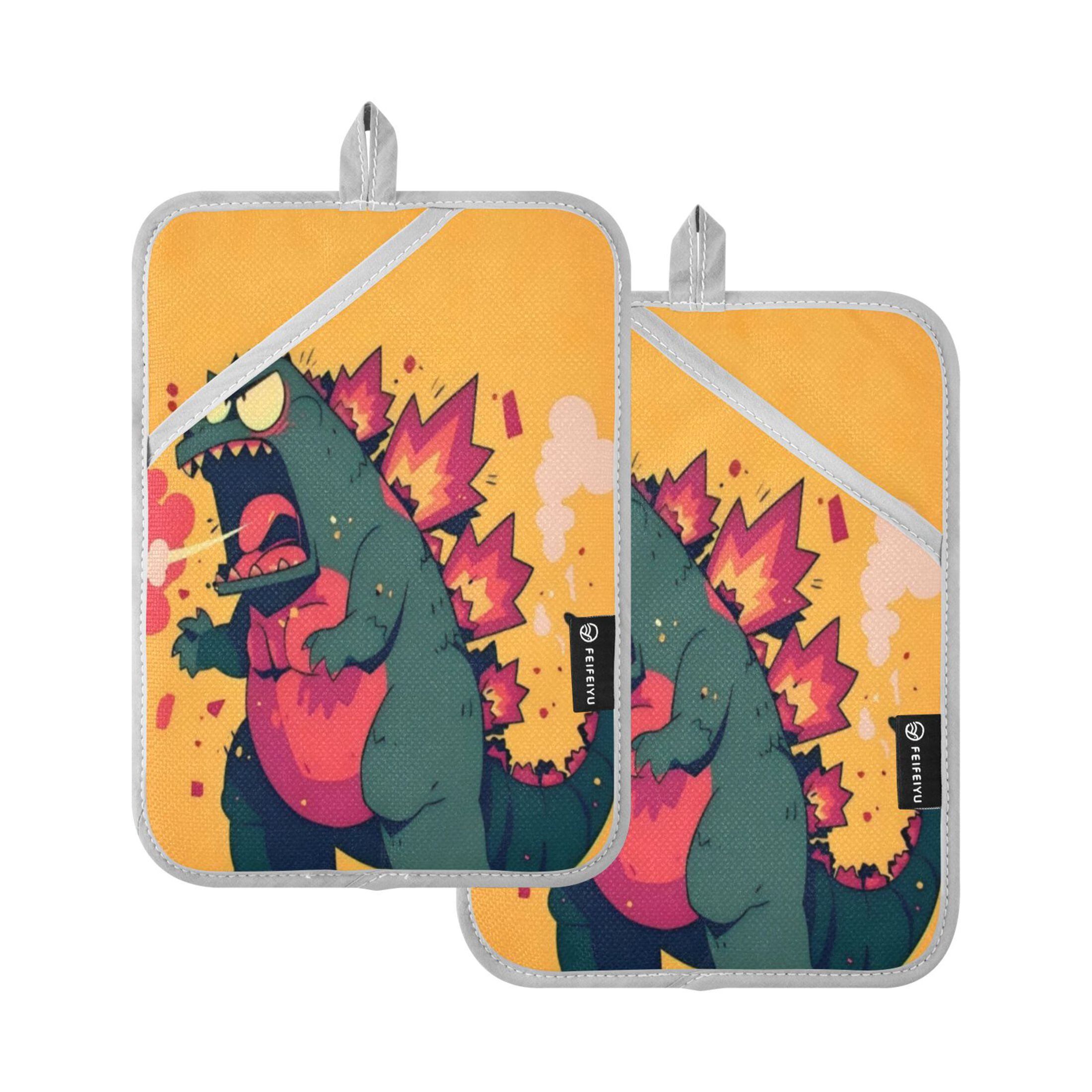 Qxltty Giant Dinosaur Oven Mitts 2-Pack Heat Resistant Quilted Oven ...