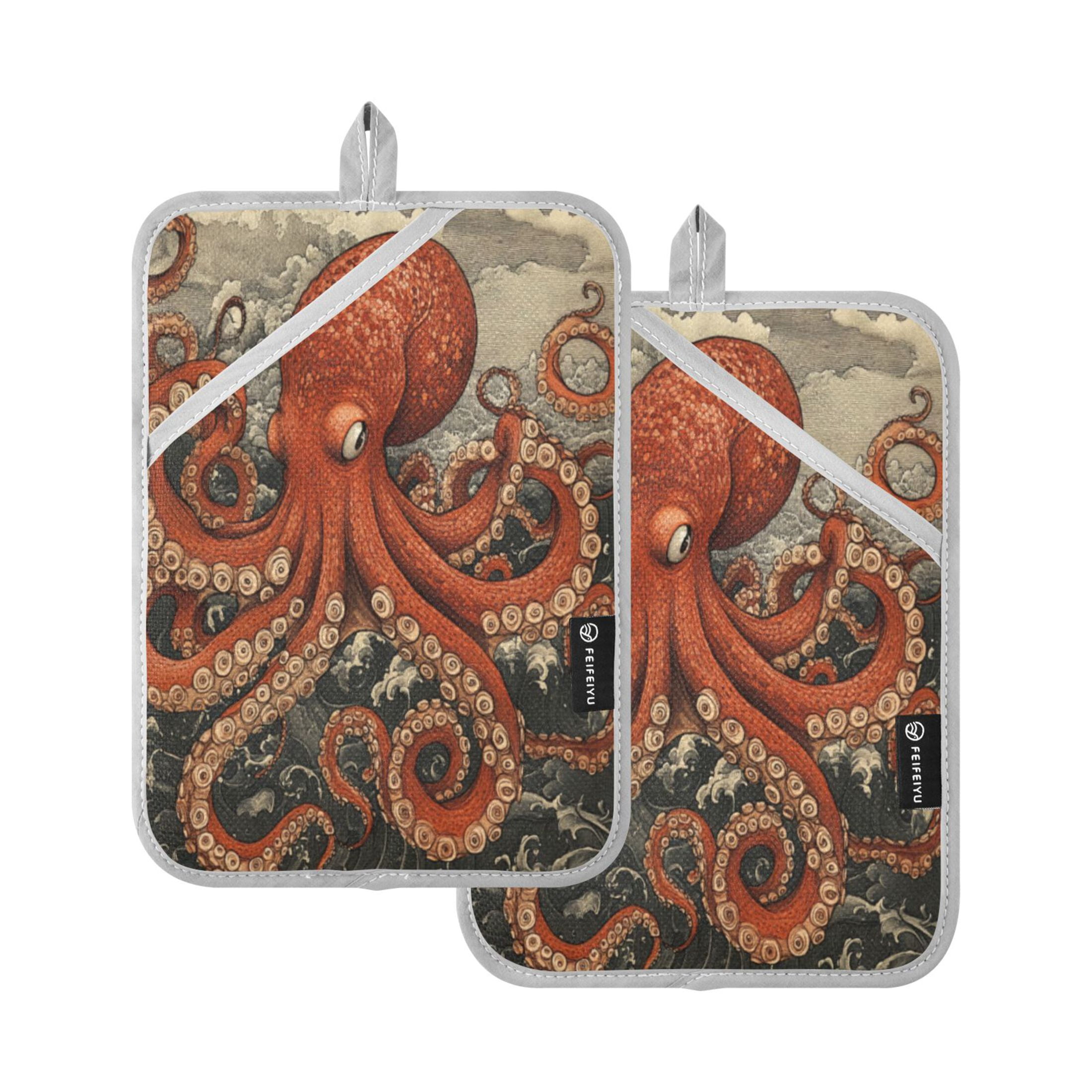 Qxltty Giant Octopus Oven Mitts 2-Pack Heat Resistant Quilted Oven ...