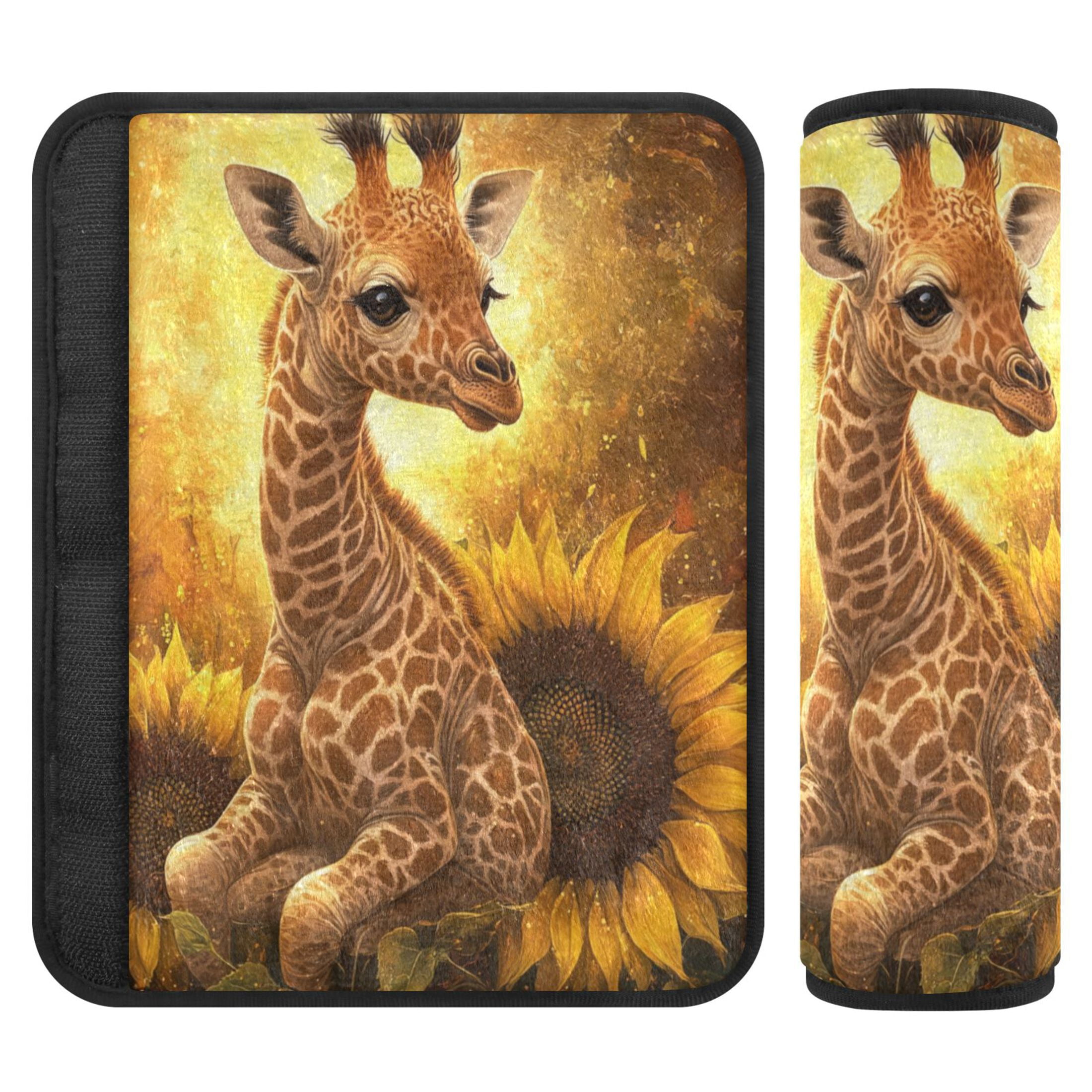 Qxltty Giraffe Sunflower Illustration Car Seat Strap Pads are Soft and ...