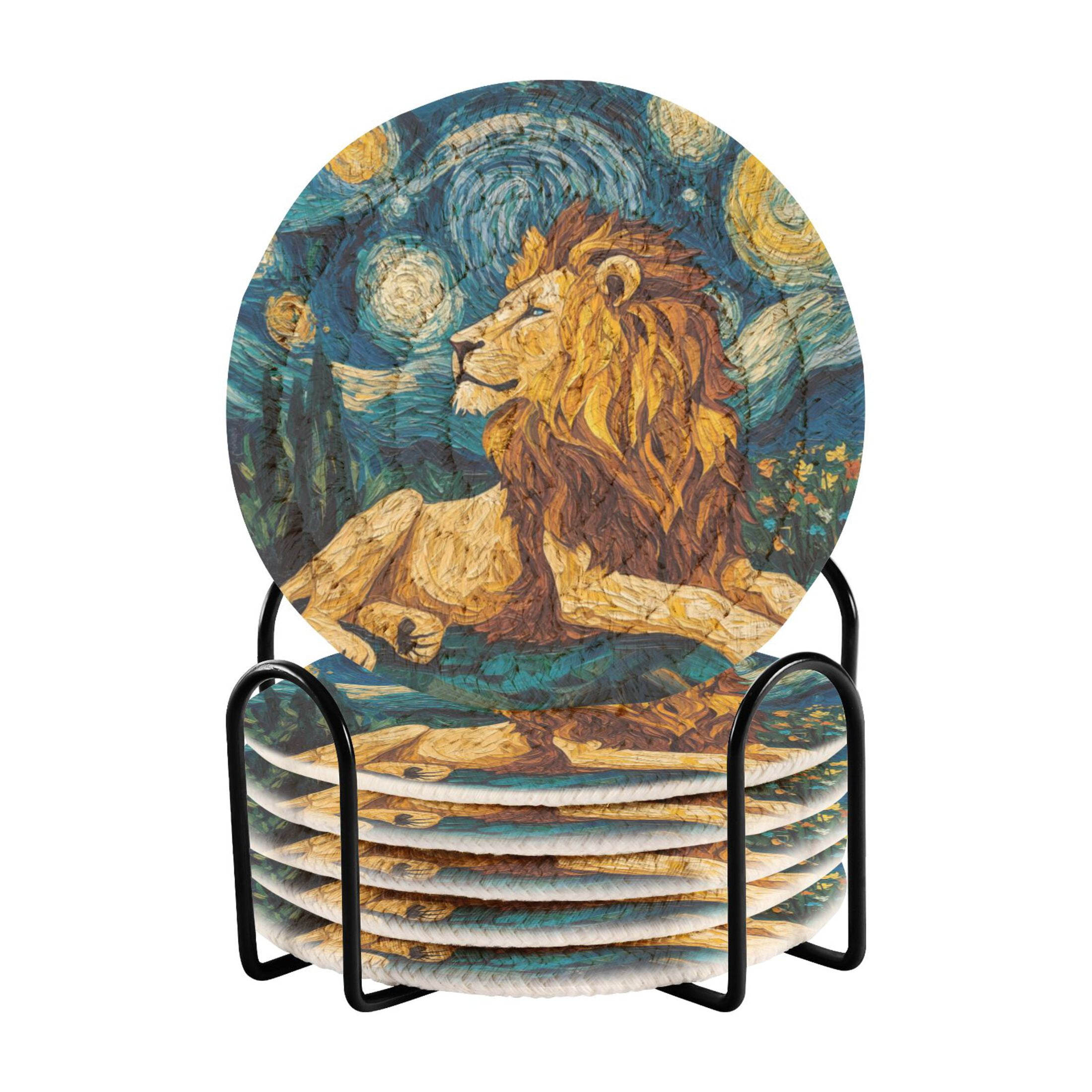 Qxltty Golden Lion King Drink Coasters with Holder 6pcs Handmade Woven ...