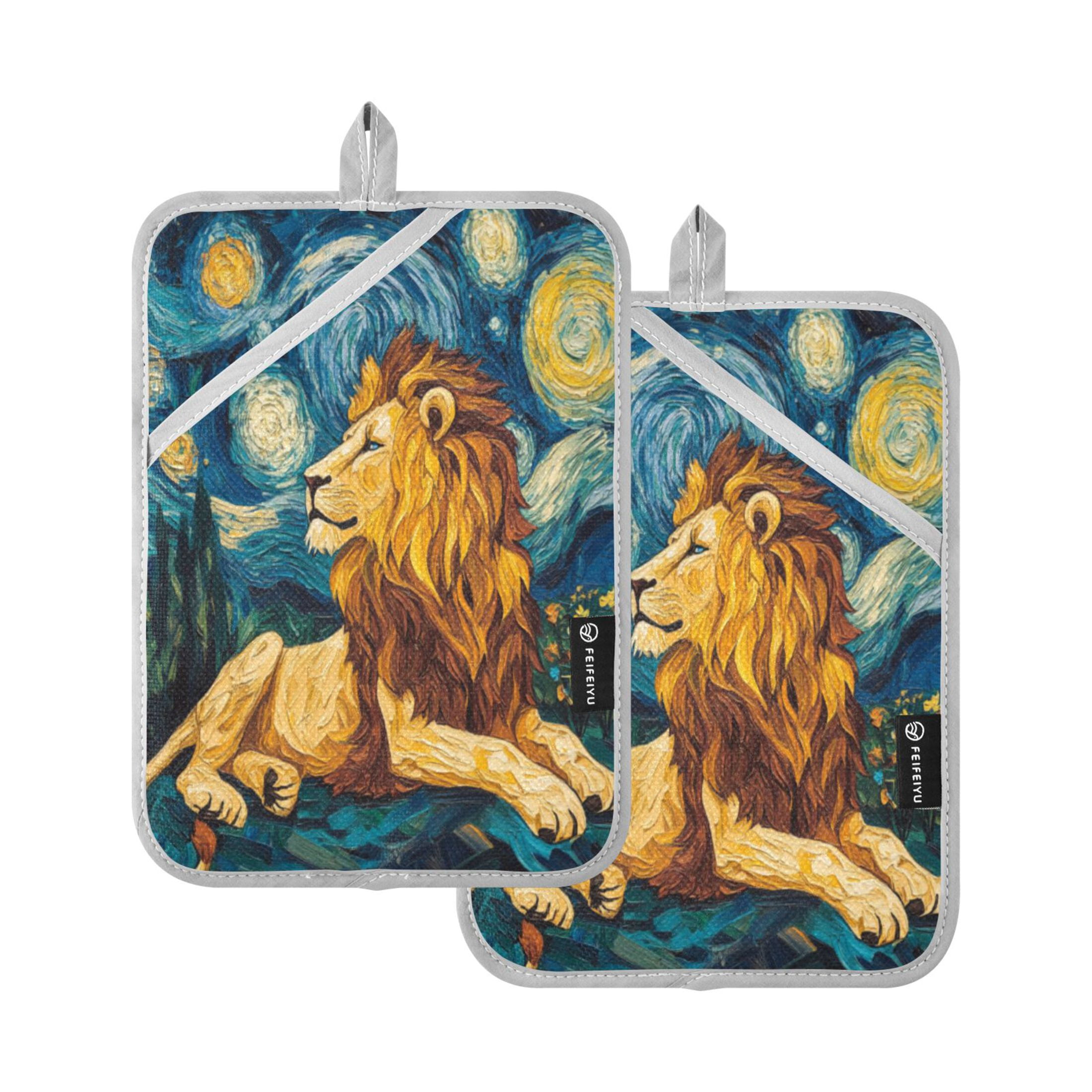 Qxltty Golden Lion King Oven Mitts 2-Pack Heat Resistant Quilted Oven ...