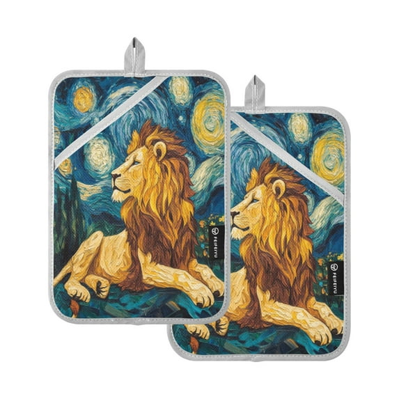 Qxltty Golden Lion King Oven Mitts 2-Pack Heat Resistant Quilted Oven ...
