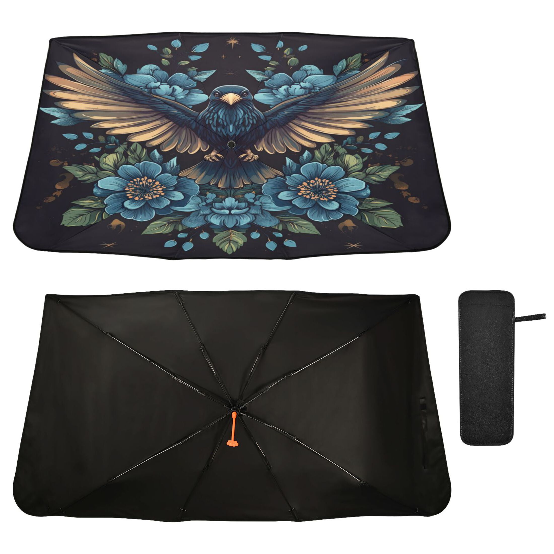 Qxltty Golden Winged Crow Pattern Windshield Sun Shade Umbrella Protect ...