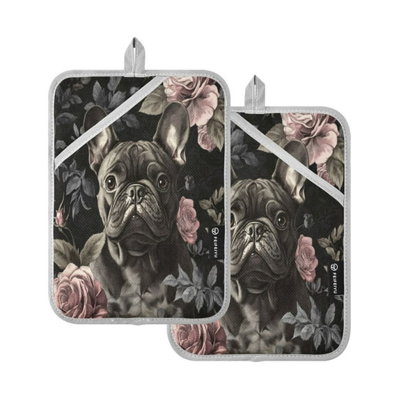 Qxltty Gotland Ros Bulldog Pattern Oven Mitts 2-Pack Heat Resistant ...