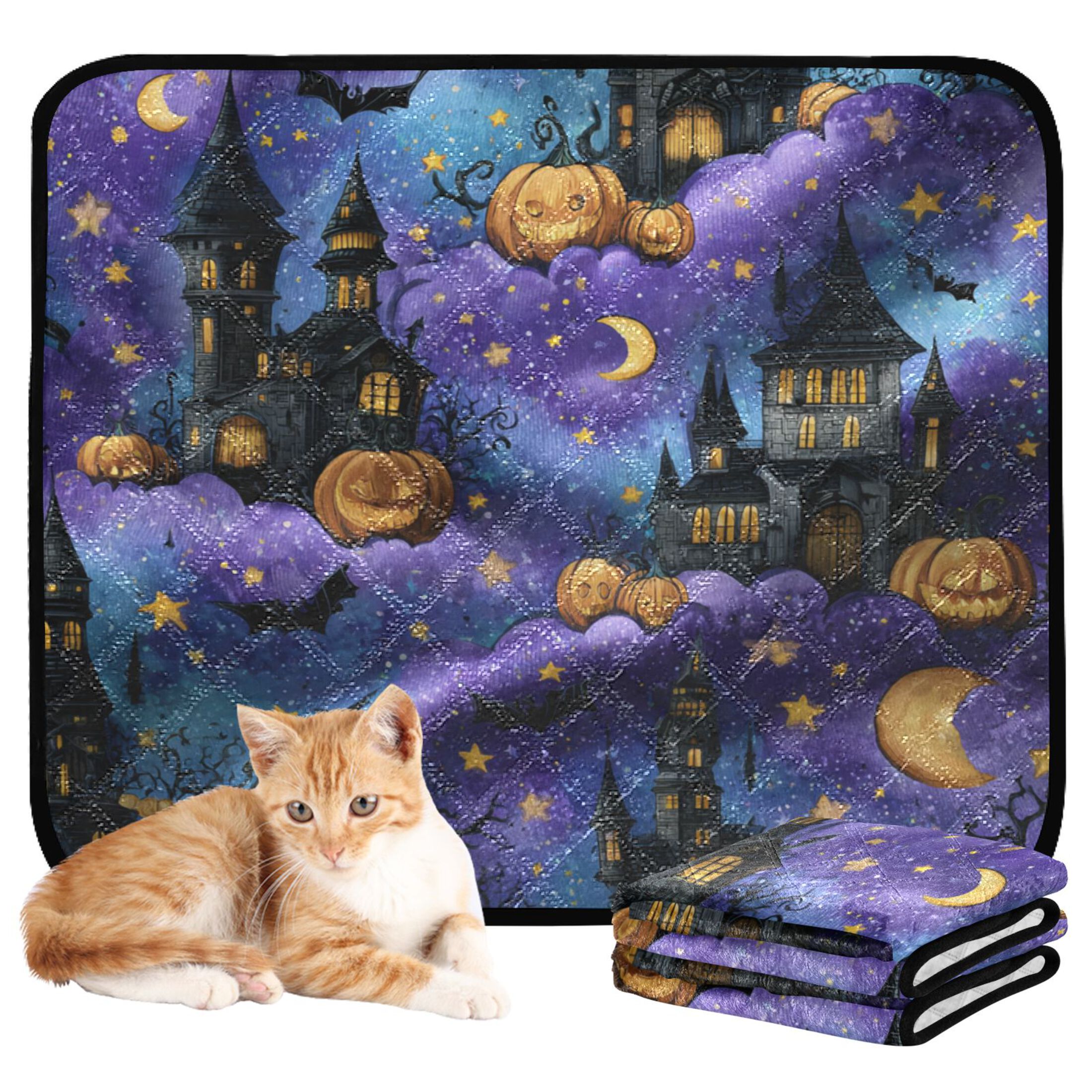 Qxltty Haunted Castle Cat litter Pads Pet Set of 3 Diaper Mats Center ...