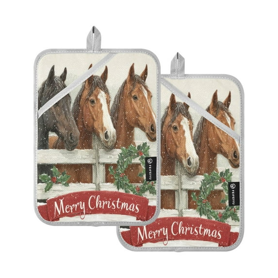 Qxltty Horses in The Snow Oven Mitts 2-Pack Heat Resistant Quilted Oven ...