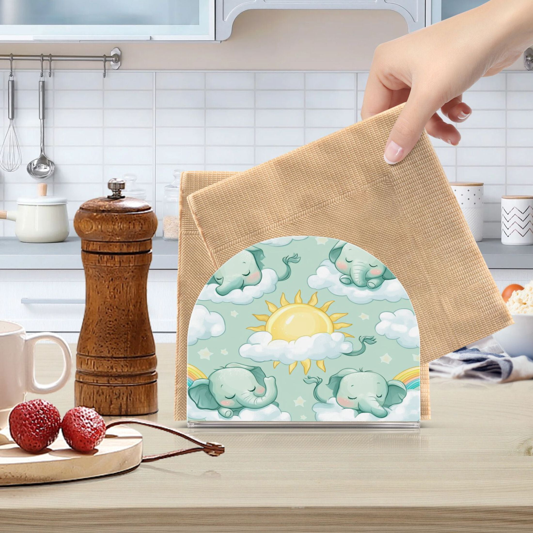 Qxltty Illustration Of Cartoon Sleeping Baby Elephants Acrylic Napkin ...