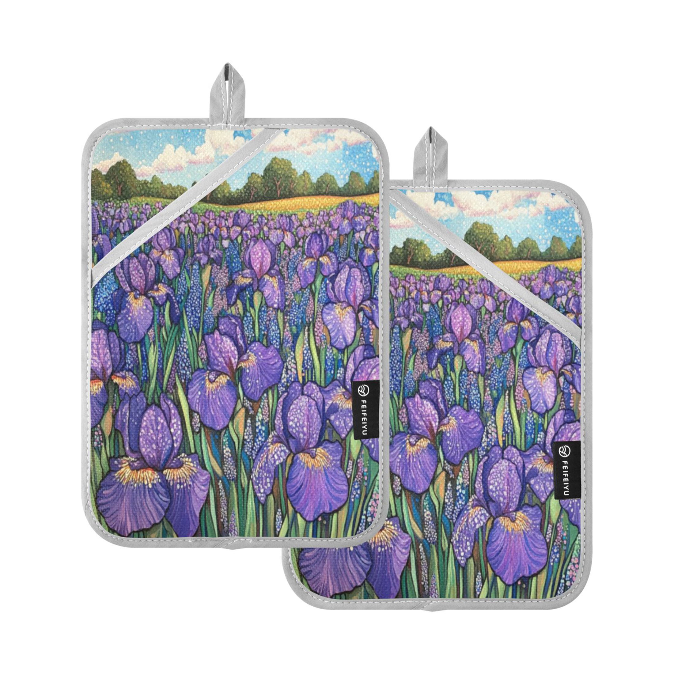 Qxltty Iris Bush Oven Mitts 2-Pack Heat Resistant Quilted Oven Gloves ...