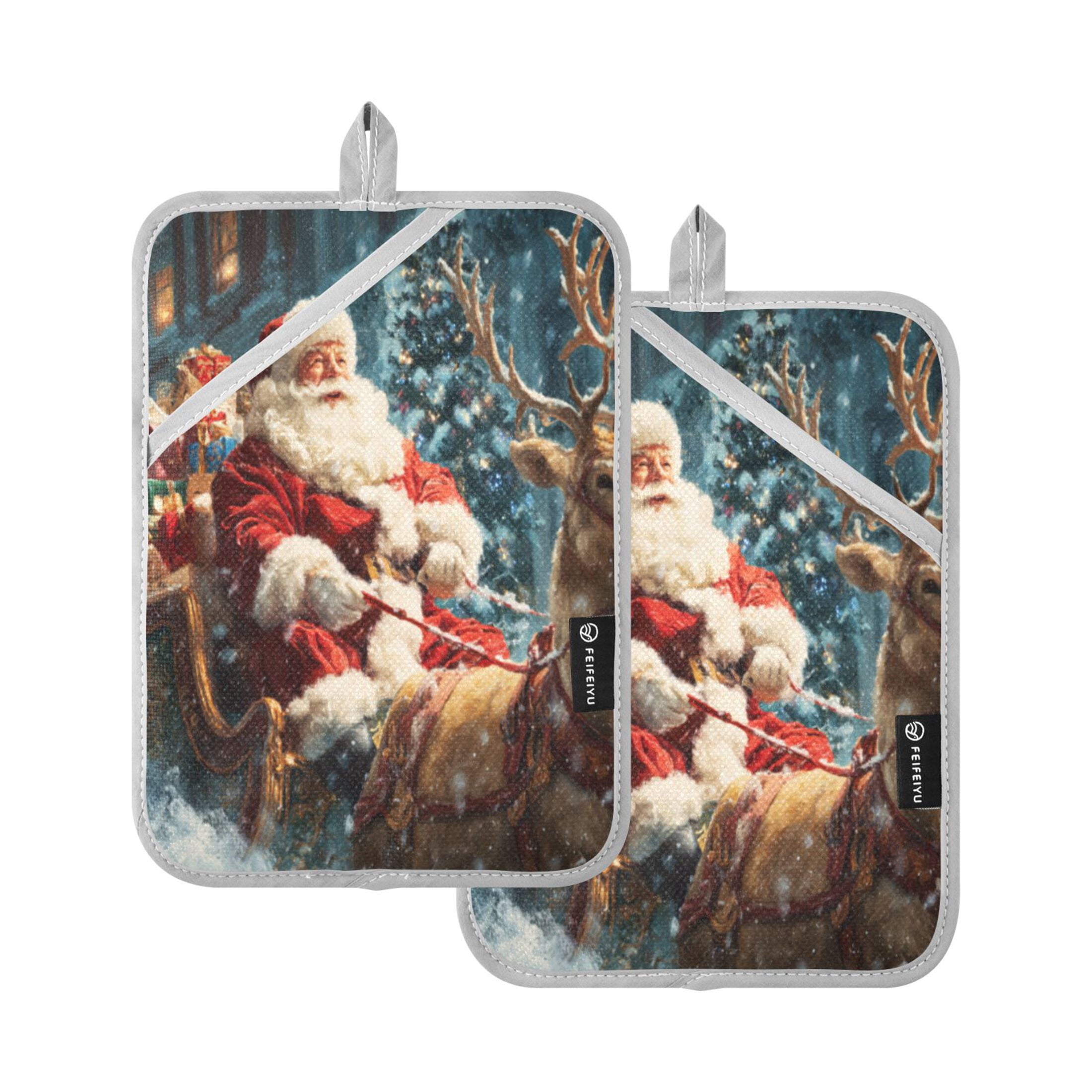 Qxltty Jolly Santa Claus Oven Mitts 2-Pack Heat Resistant Quilted Oven ...