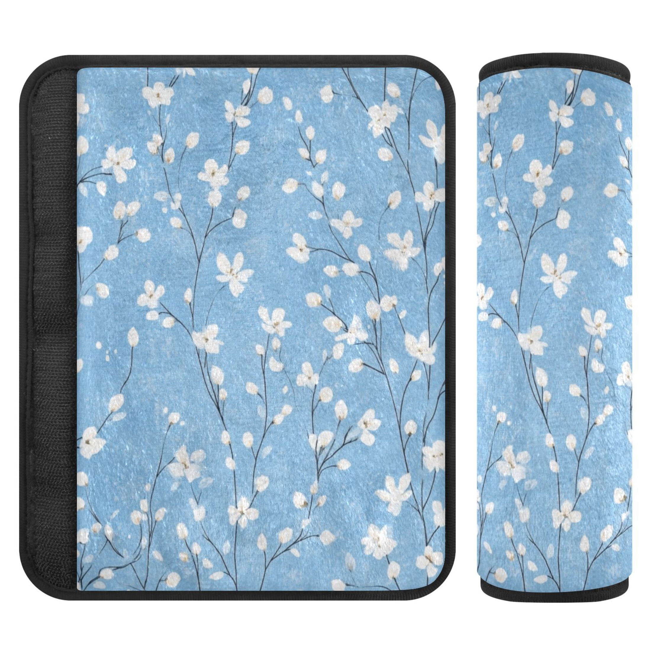 Qxltty Light Blue Background with White Floral Pattern Car Seat Strap ...
