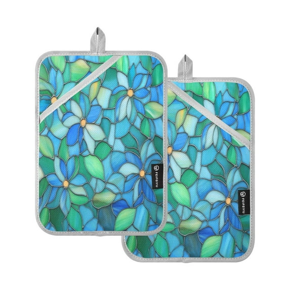 Qxltty Light Blue Green Glass Oven Mitts 2-Pack Heat Resistant Quilted ...