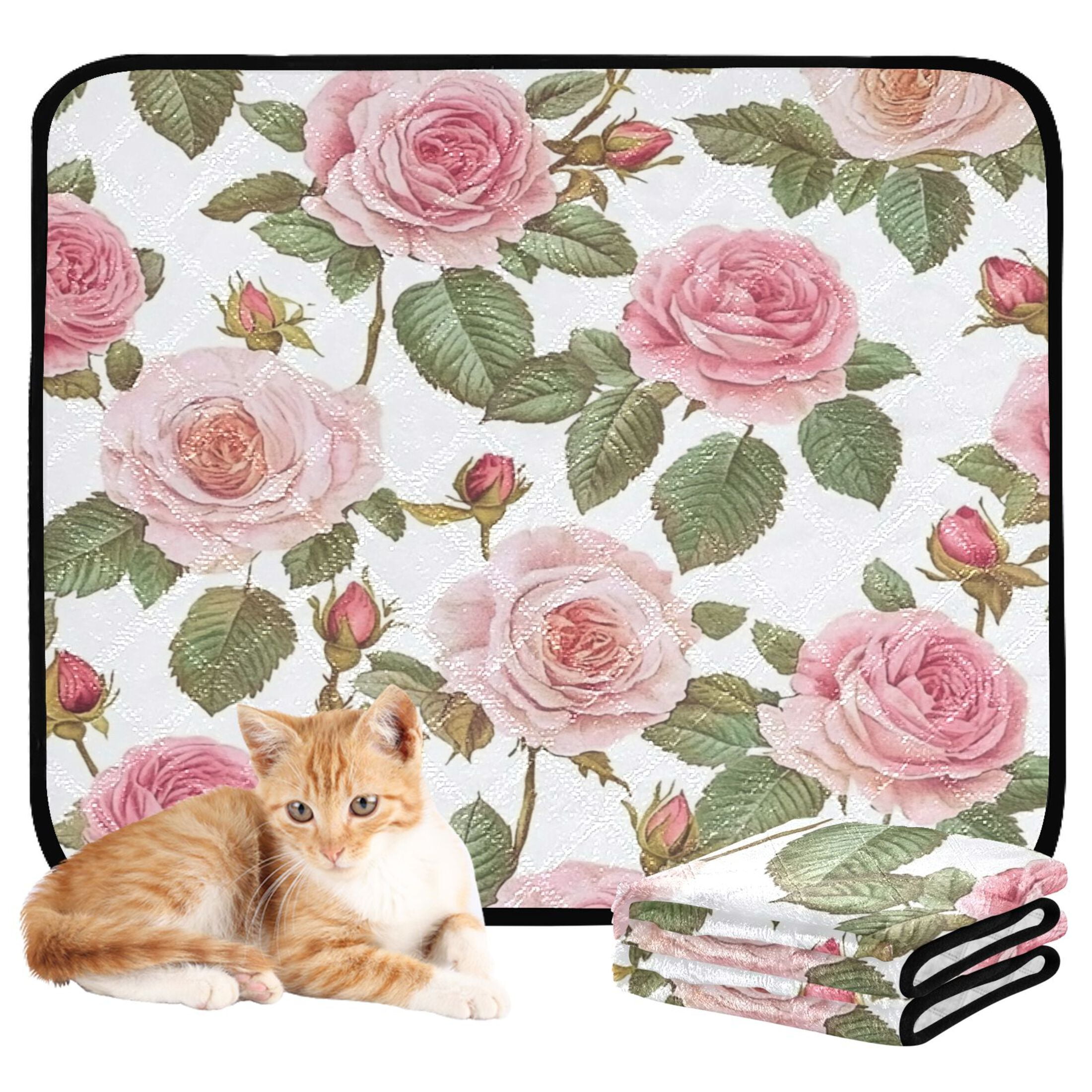 Qxltty Light Pink Rose Cat litter Pads Pet Set of 3 Diaper Mats Center ...