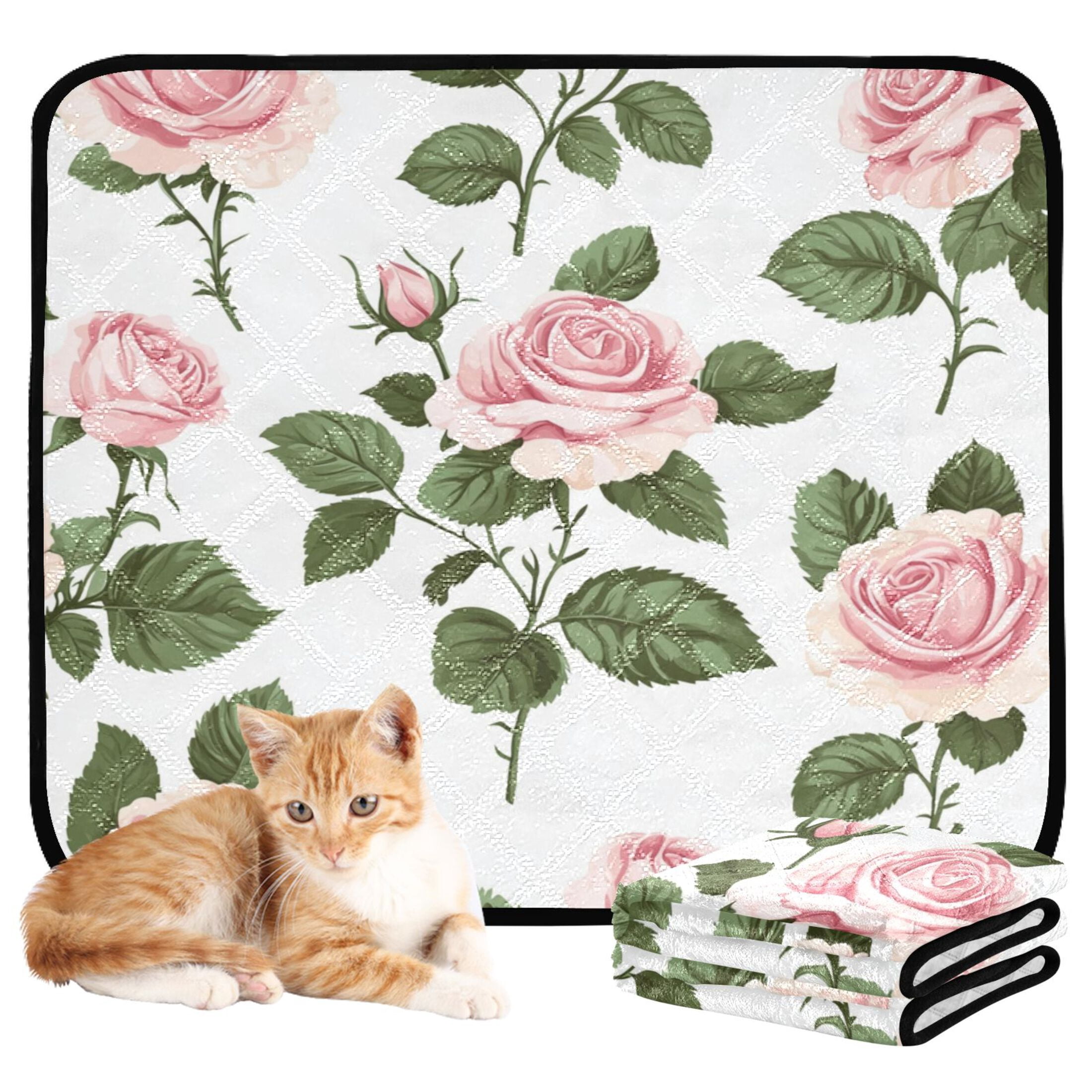 Qxltty Light Pink Roses Cat litter Pads Pet Set of 3 Diaper Mats Center ...