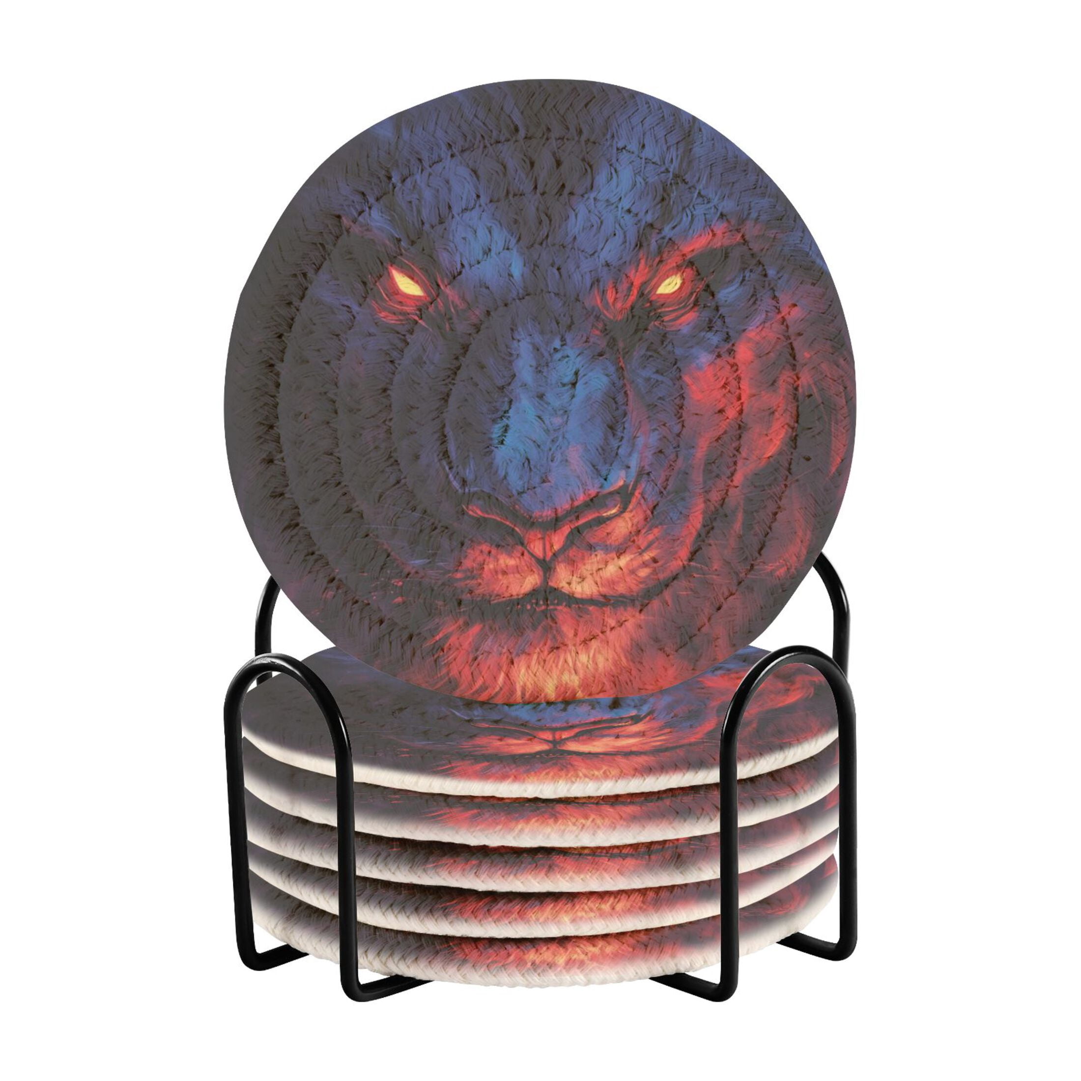 Qxltty Lion Face with Glowing Eyes Drink Coasters with Holder 6pcs ...