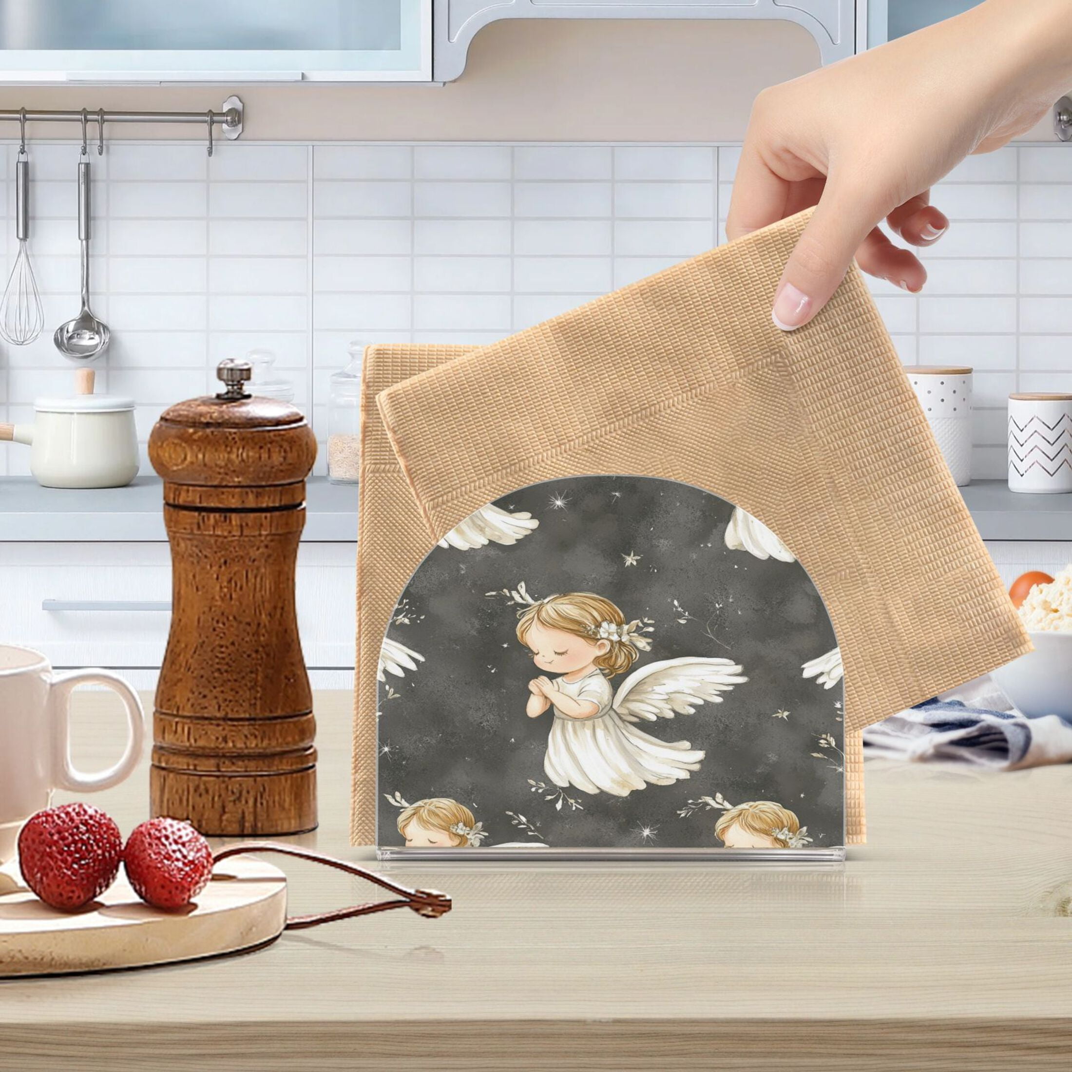 Qxltty Little Angels with White Wings Pattern Acrylic Napkin Holder Set ...