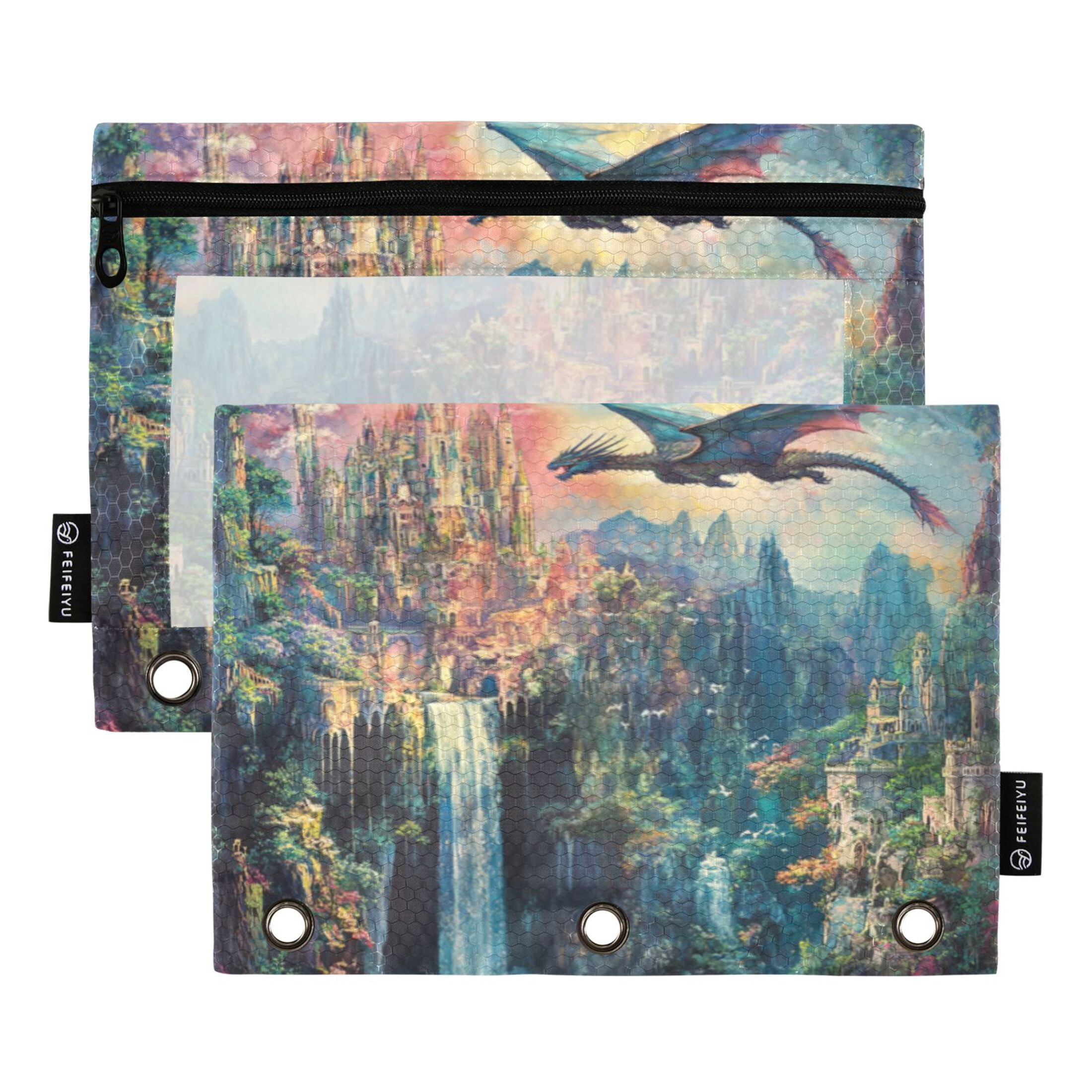Qxltty Magic Dragon Castle Pencil Pouches for 3 Ring Binder Clear ...