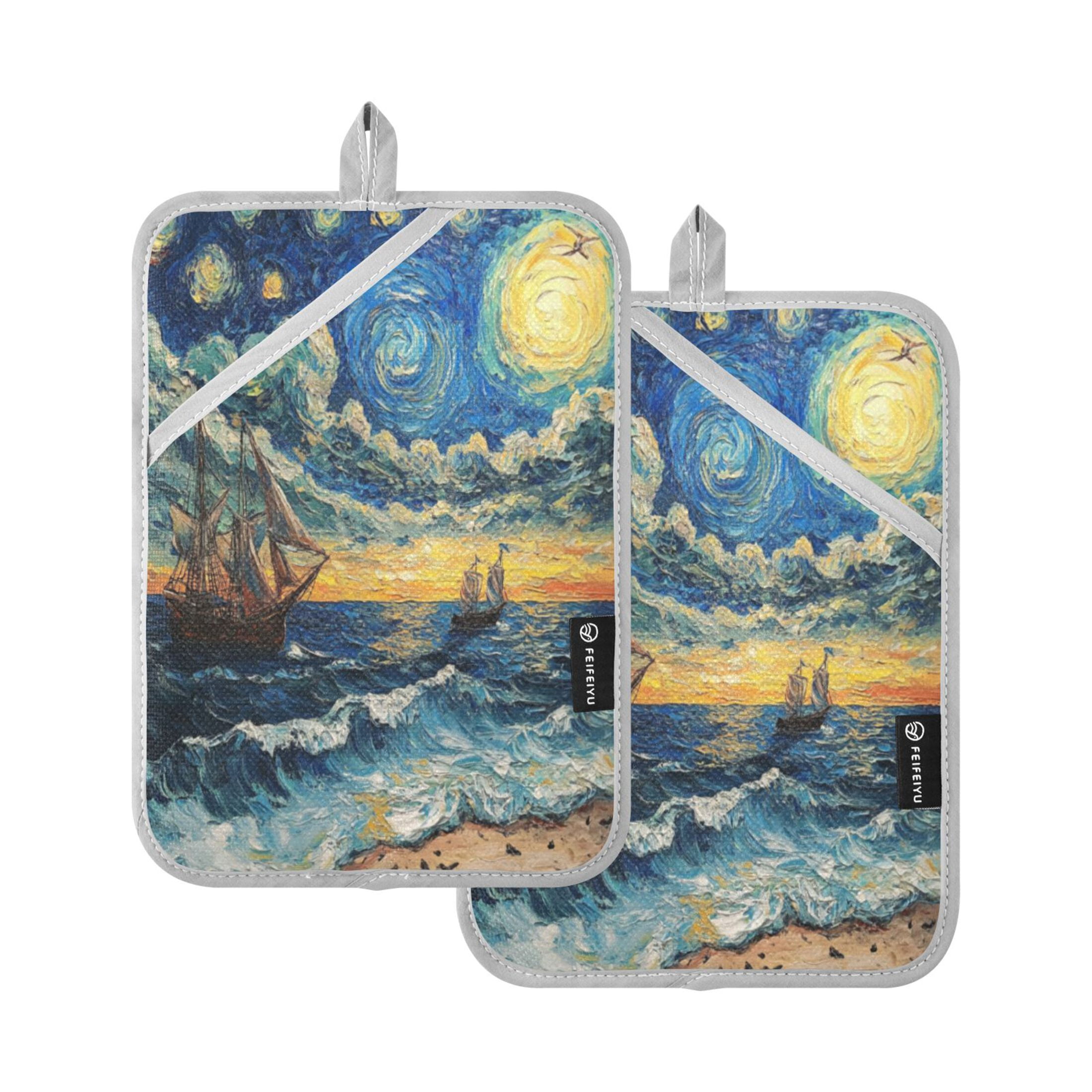 Qxltty Many Stars at Sea Oven Mitts 2-Pack Heat Resistant Quilted Oven ...