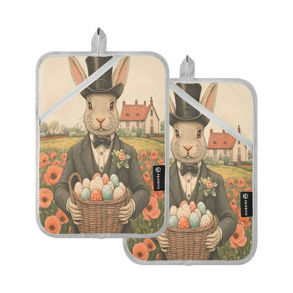 Qxltty Mister Easter Bunny Oven Mitts 2-Pack Heat Resistant Quilted ...