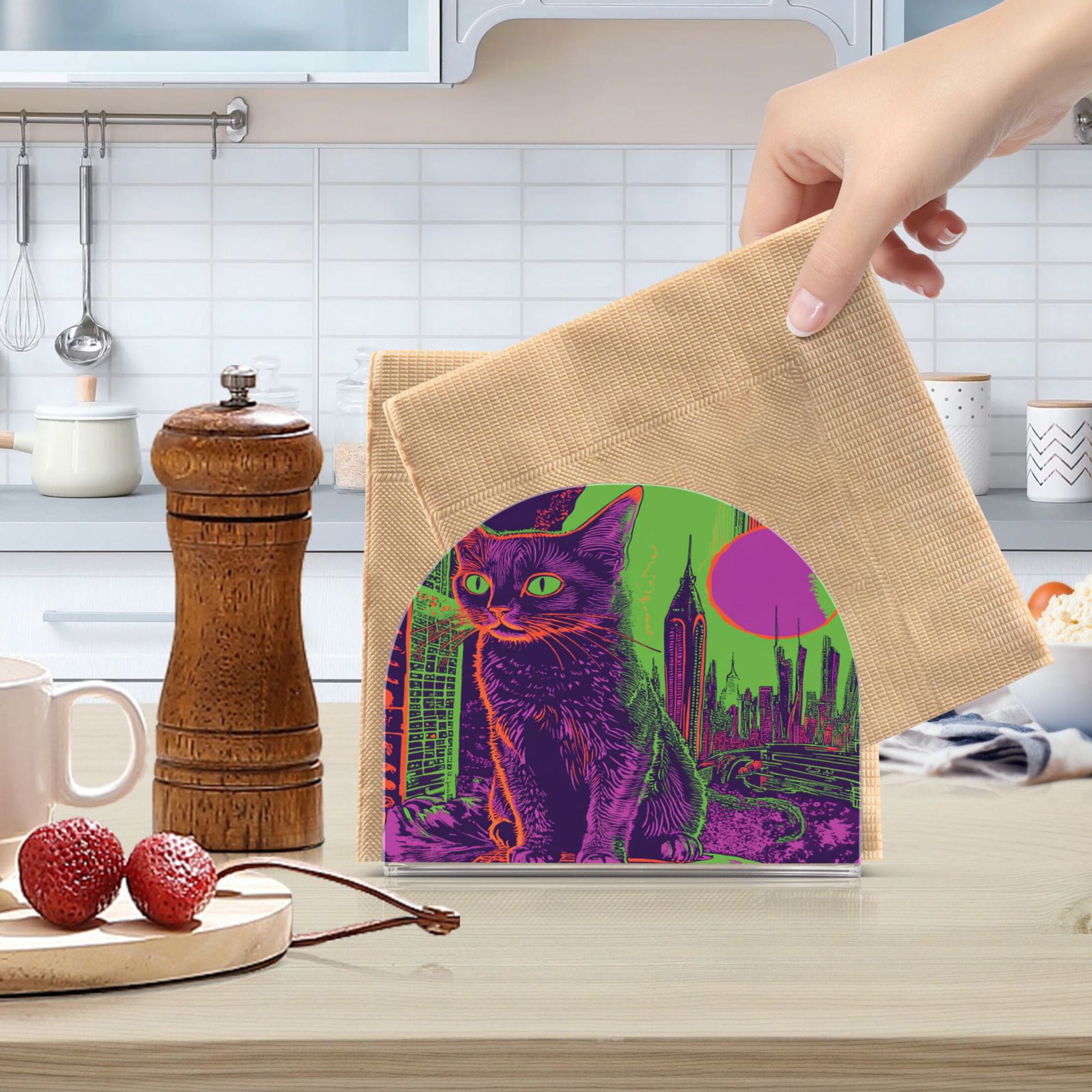 Qxltty Moebius Cat Acrylic Napkin Holder Set of 1 Transparent Dining ...