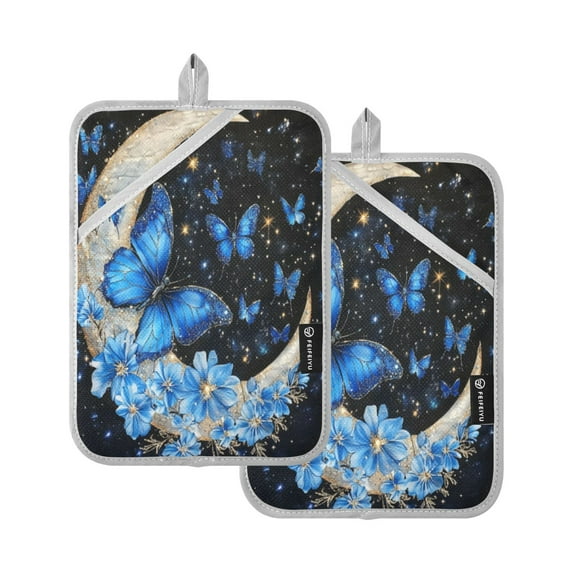 Qxltty Moon with Butterflies Oven Mitts 2-Pack Heat Resistant Quilted ...