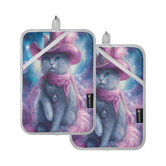 Qxltty Mystery Kitten Oven Mitts 2-Pack Heat Resistant Quilted Oven ...