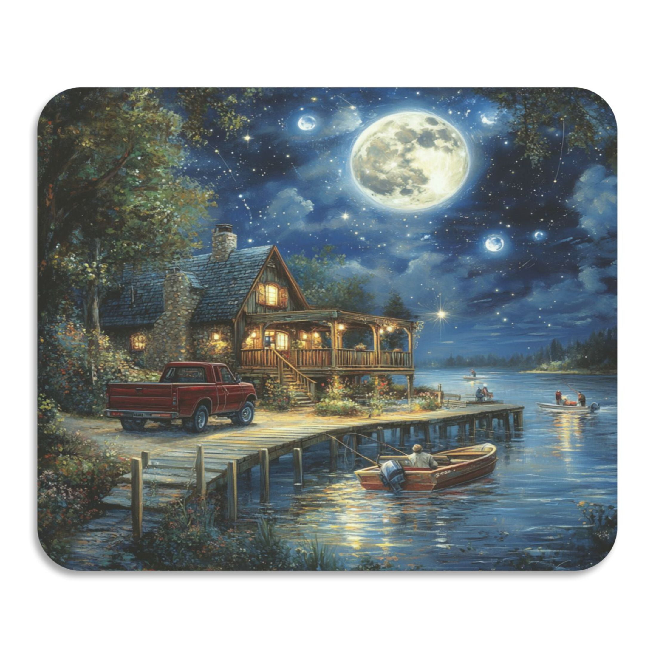 Qxltty Night View at The Lake Dish Drying Mat Coffee Bar Mats Rubber ...