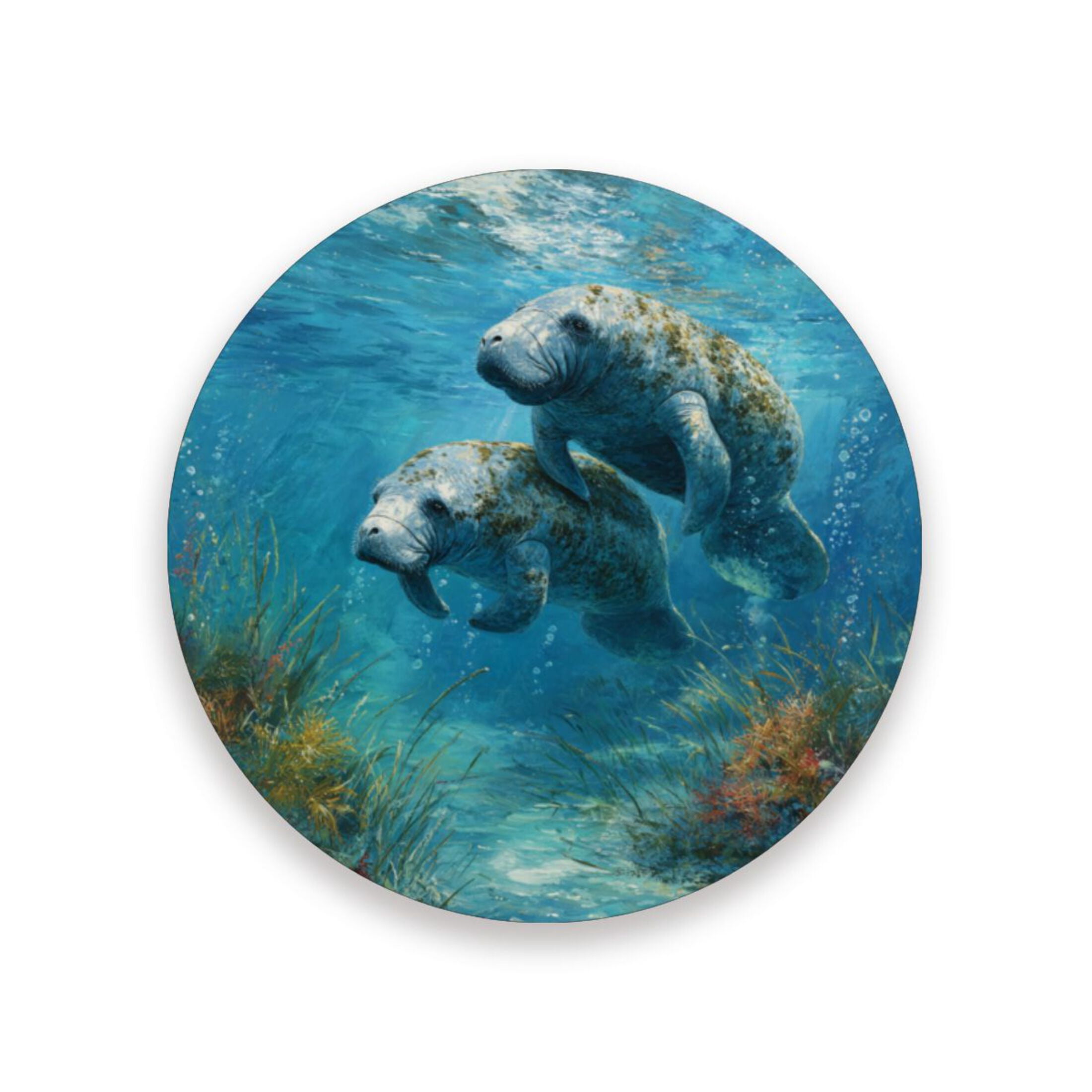 Qxltty One Pcs Drink Coasters Cute Manatee Ceramic Round Coaster ...