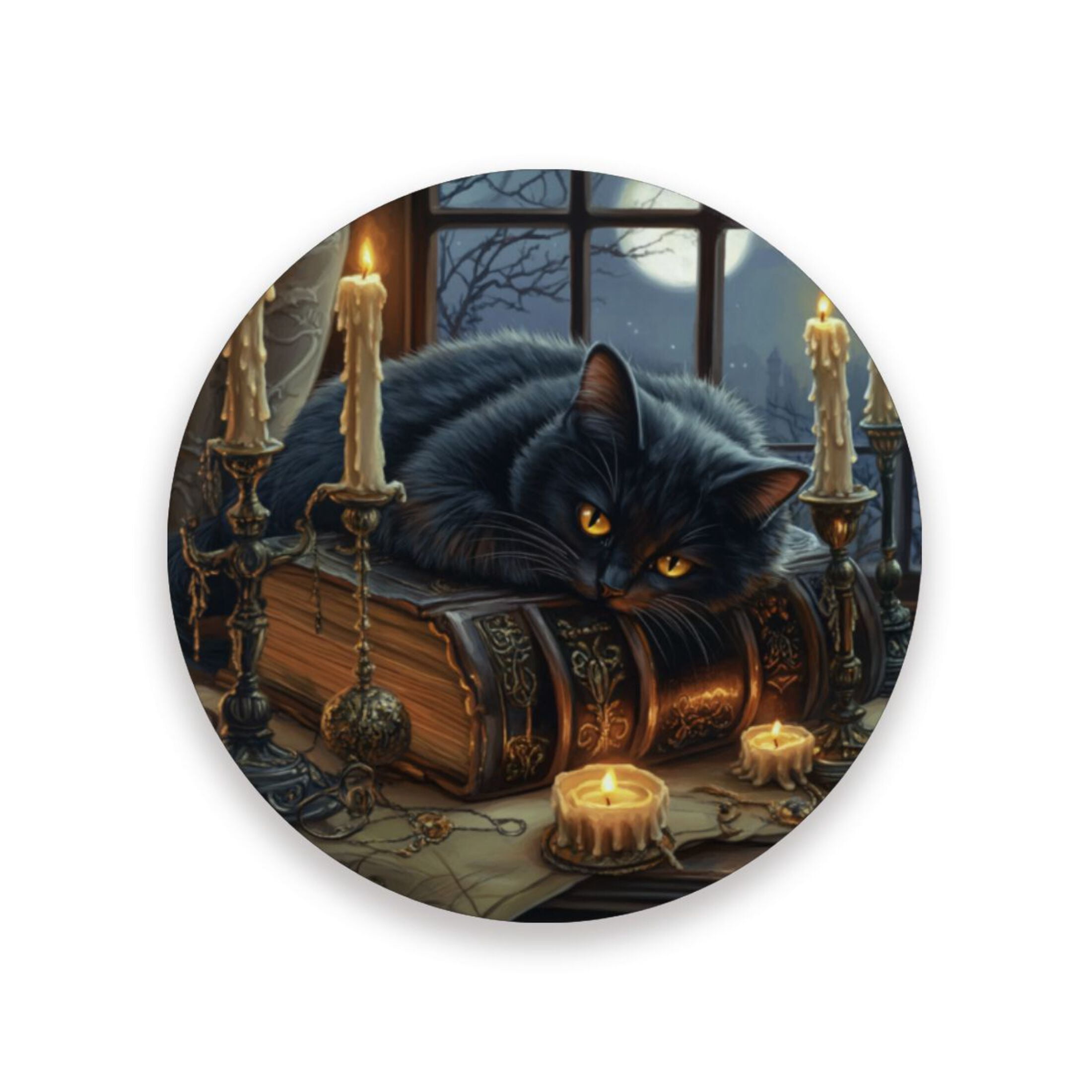 Qxltty One Pcs Drink Coasters Fluffy Black Cat Ceramic Round Coaster ...