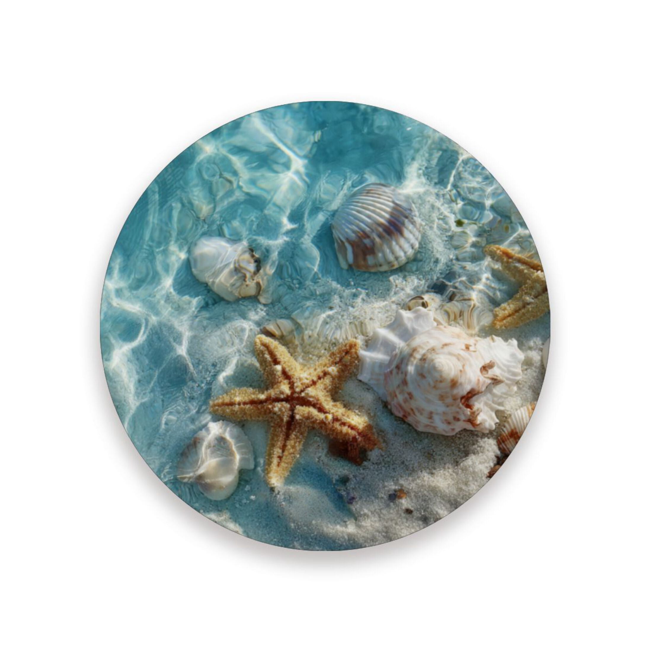 Qxltty One Pcs Drink Coasters Starfish Seashell on Beach Ceramic Round ...