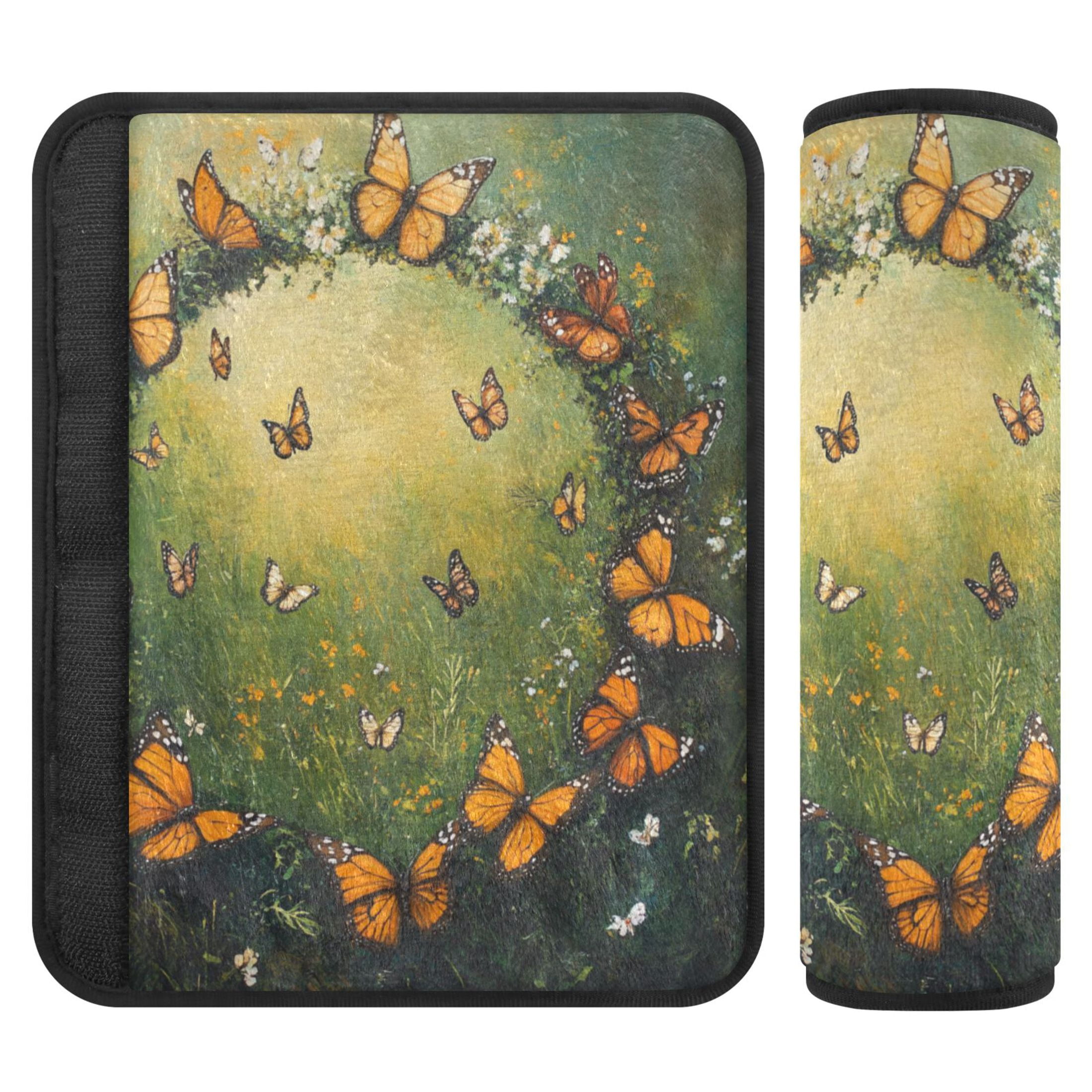 Qxltty Orange and Black Butterfly Car Seat Strap Pads are Soft and Snug ...