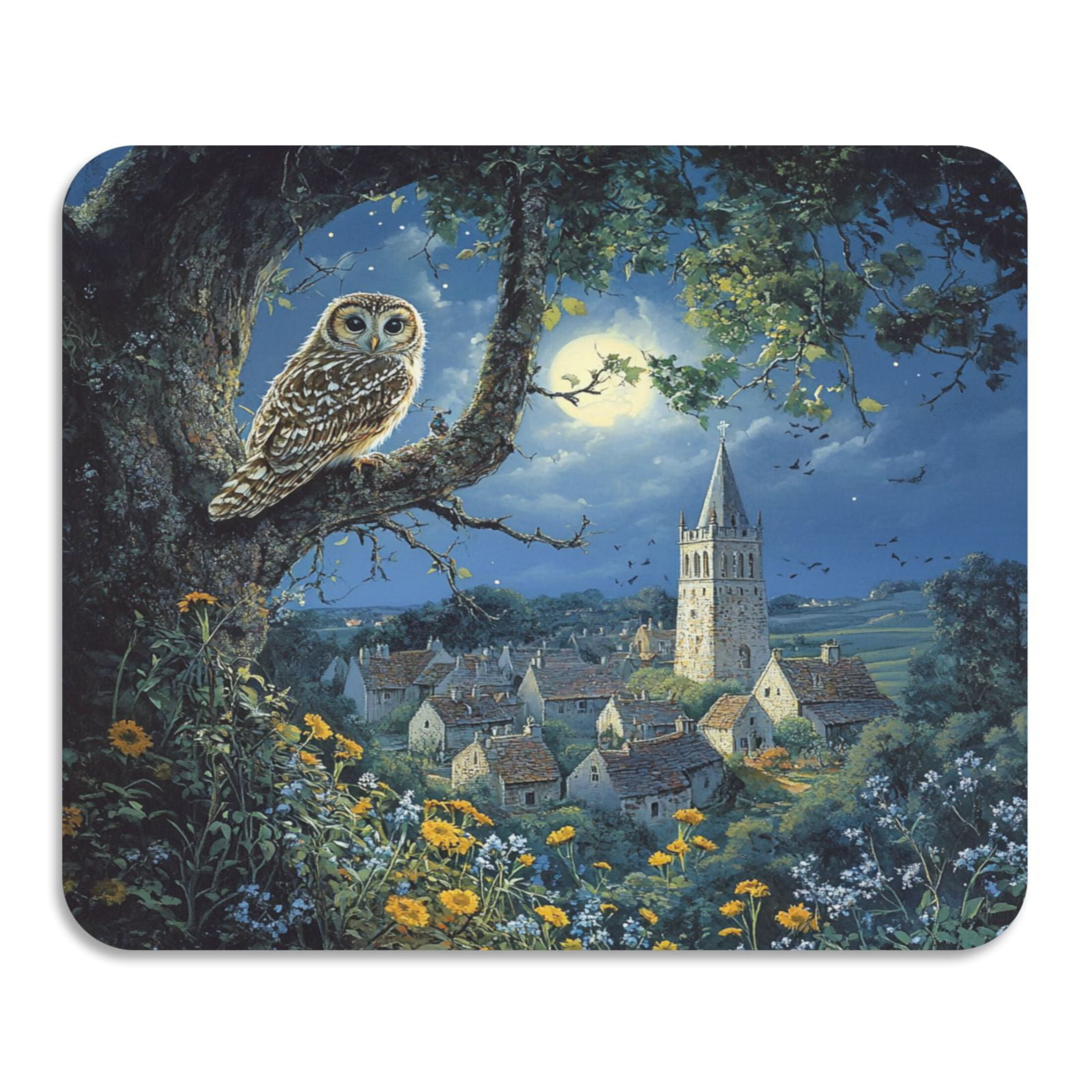 Qxltty Owl in The Moonlight Dish Drying Mat Coffee Bar Mats Rubber ...