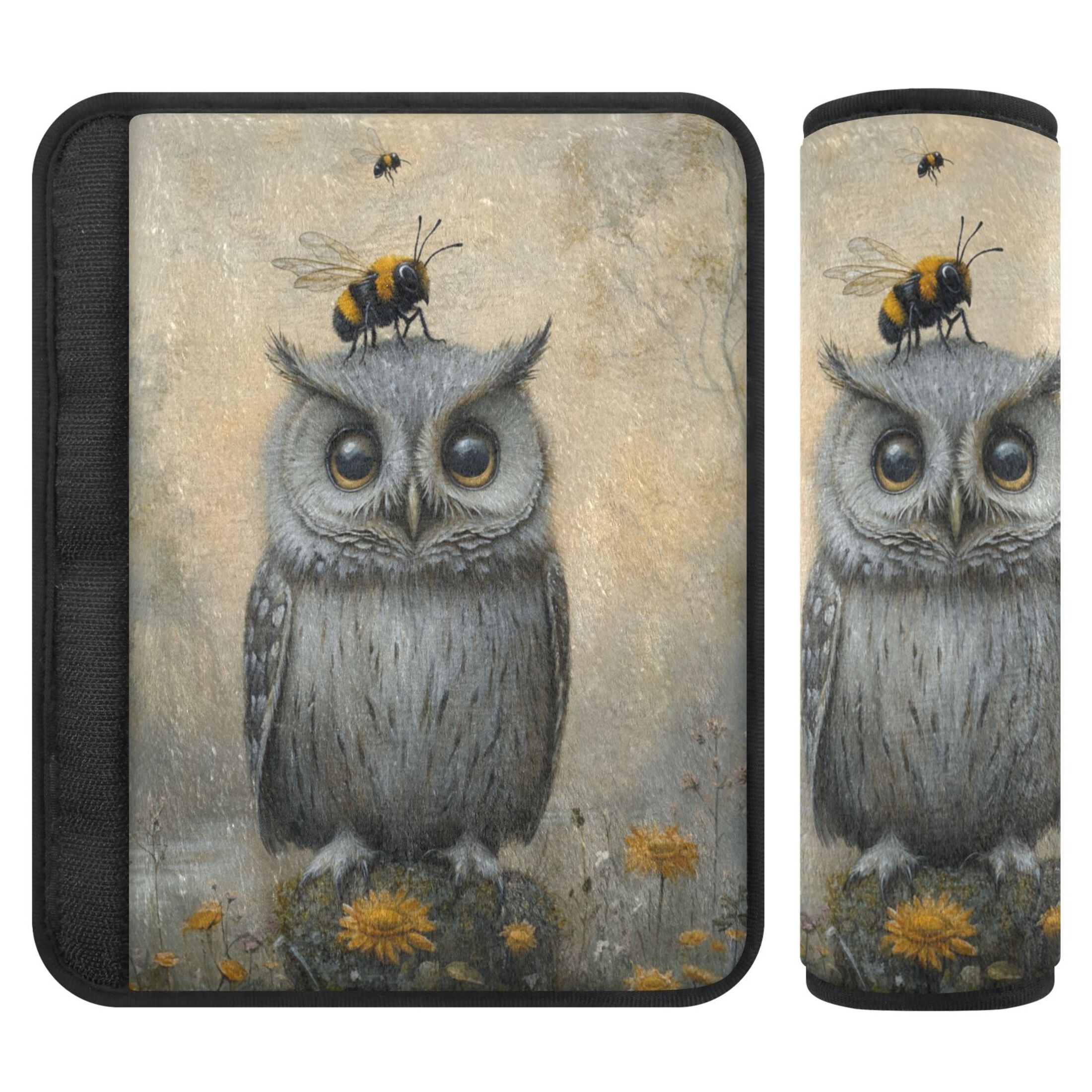 Qxltty Owls and Bees Pattern Car Seat Strap Pads are Soft and Snug ...