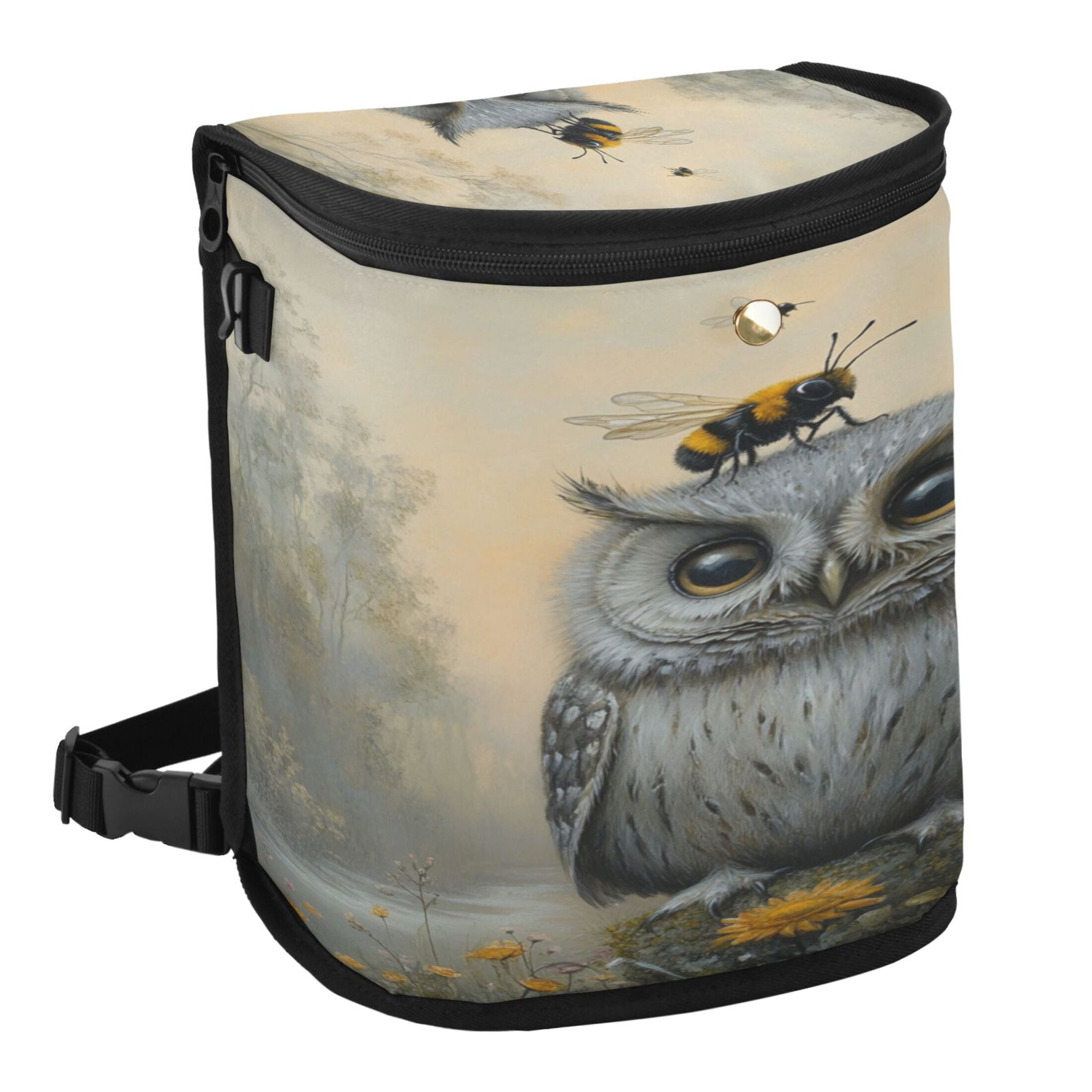 Qxltty Owls and Bees Pattern Car Trash Can with Lid Vehicle Backseat ...
