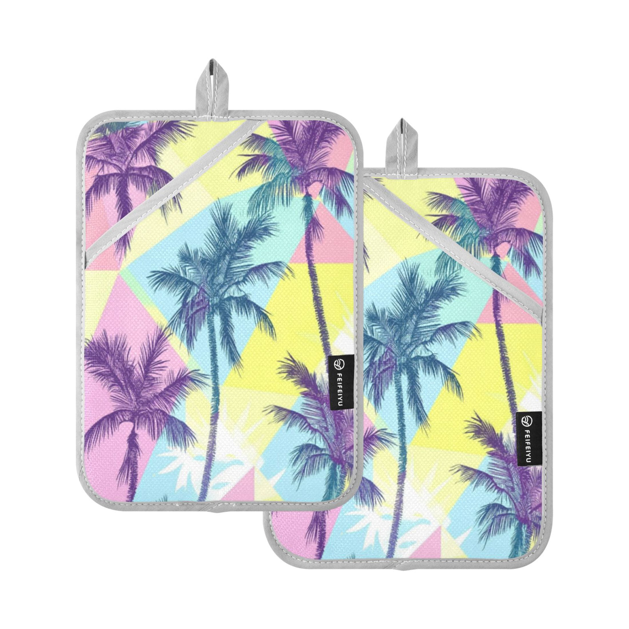 Qxltty Palm Tree Silhouettes Oven Mitts 2-Pack Heat Resistant Quilted ...