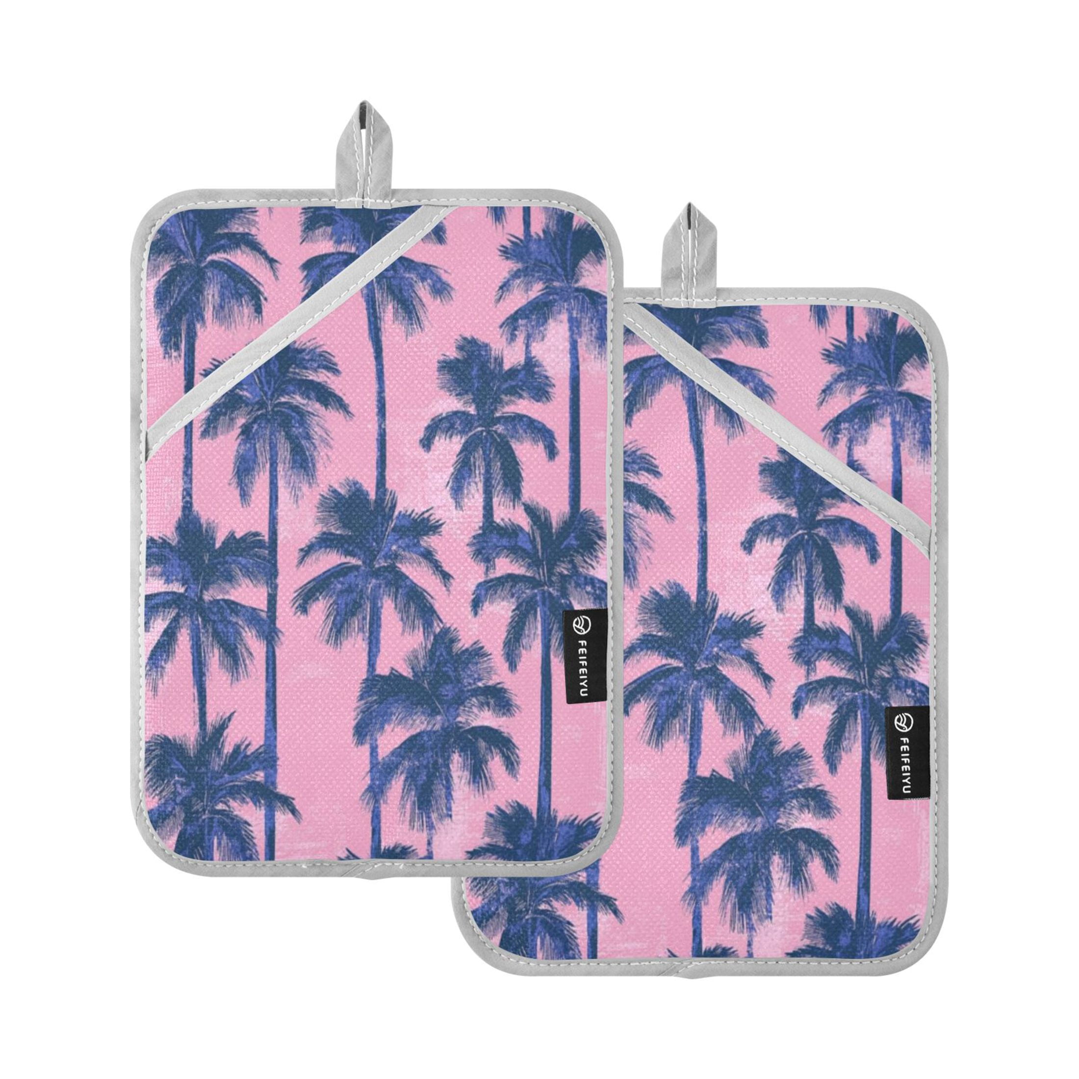 Qxltty Palm Trees Oven Mitts 2-Pack Heat Resistant Quilted Oven Gloves ...