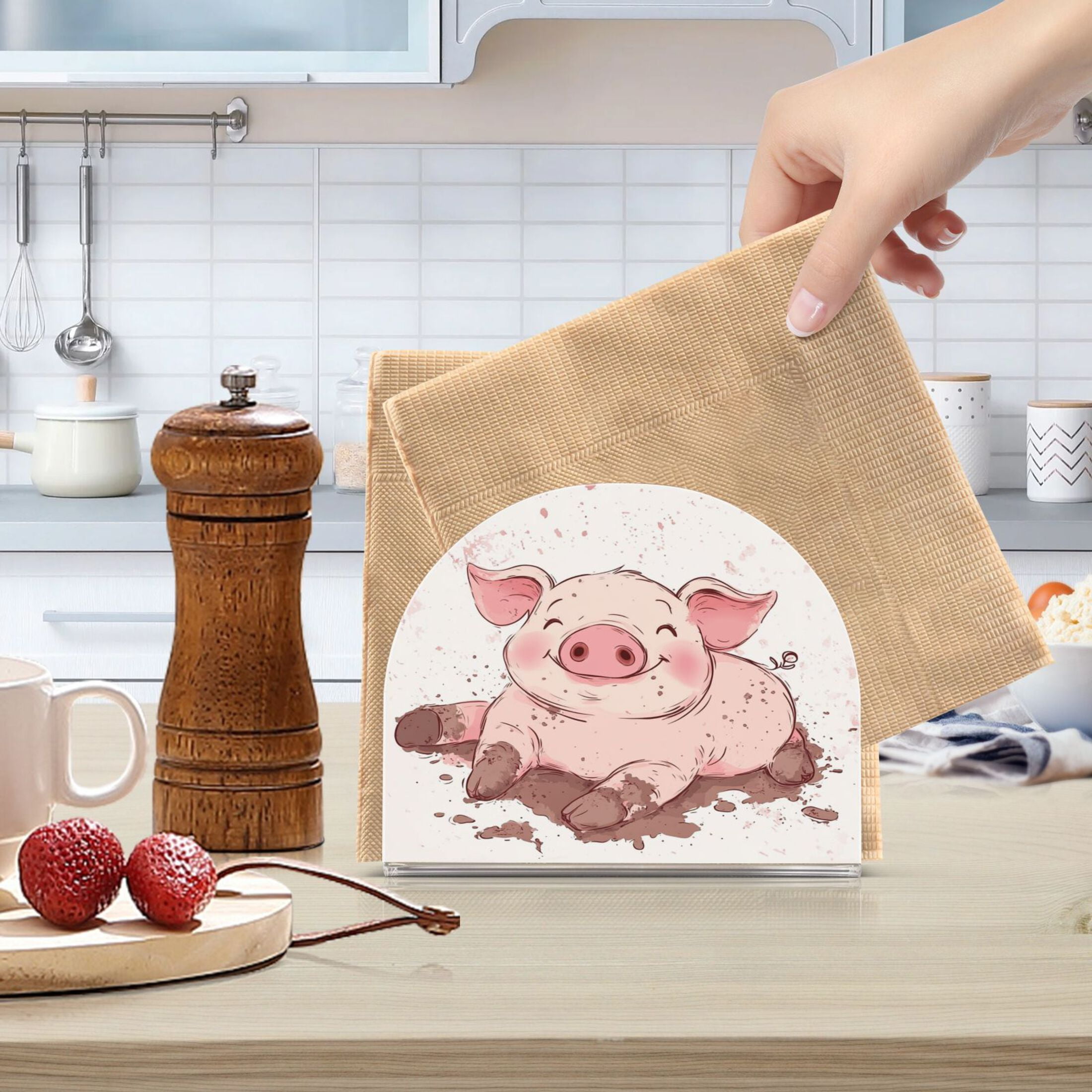 Qxltty Pink Pig Acrylic Napkin Holder Set of 1 Transparent Dining Table ...