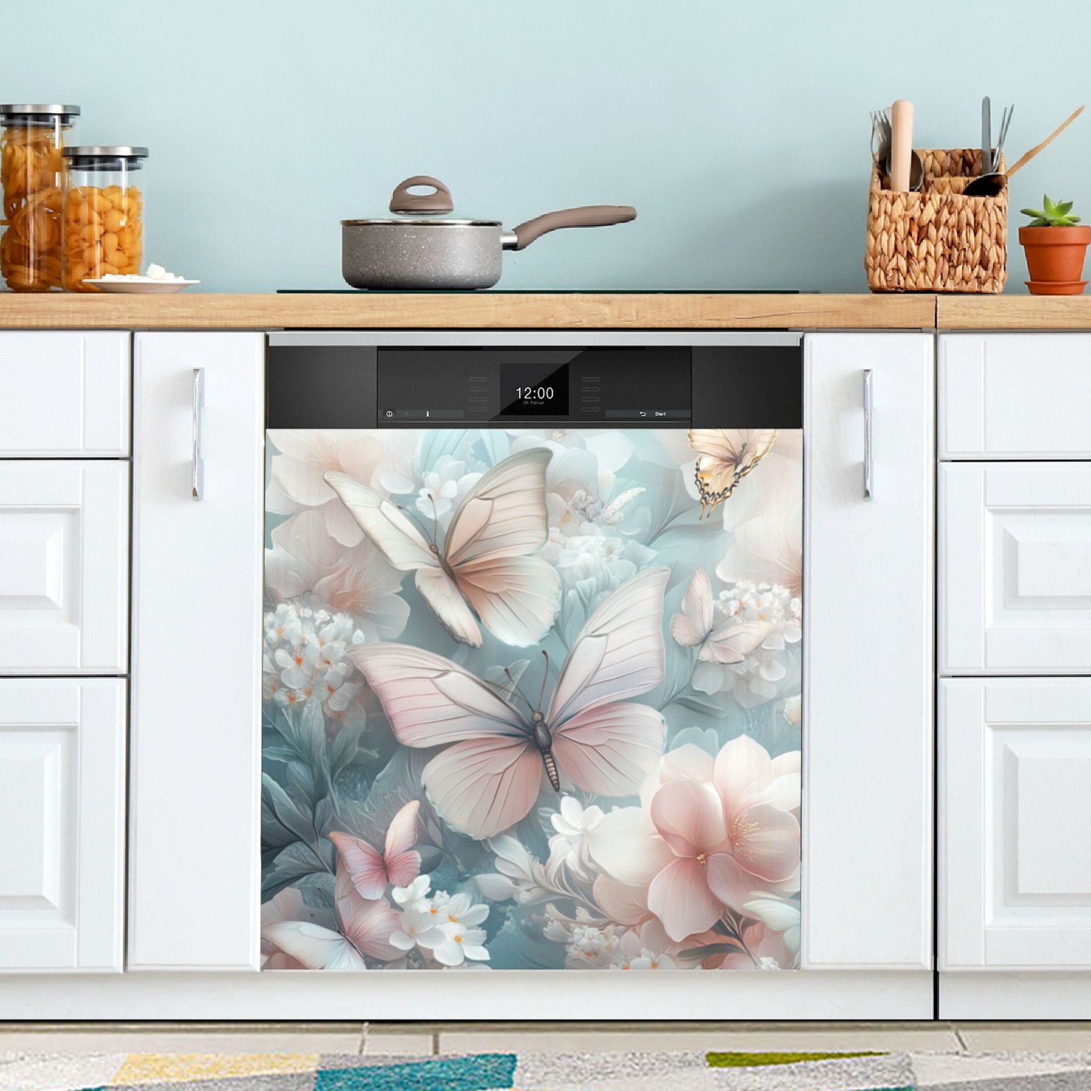 Qxltty Pink and White Butterfly Magnetic Dishwasher Sticker ...