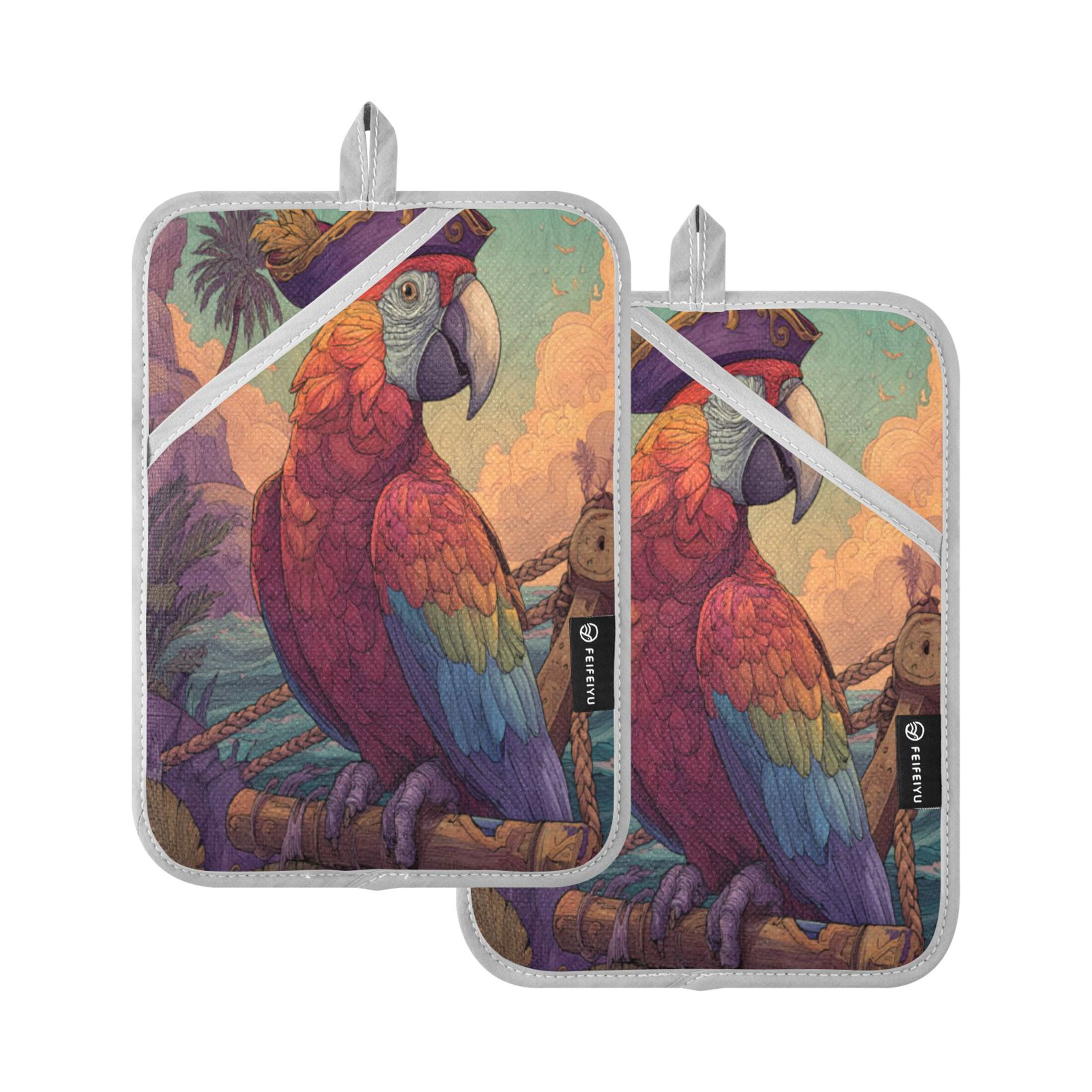 Qxltty Pirate Parrot Oven Mitts 2-Pack Heat Resistant Quilted Oven ...