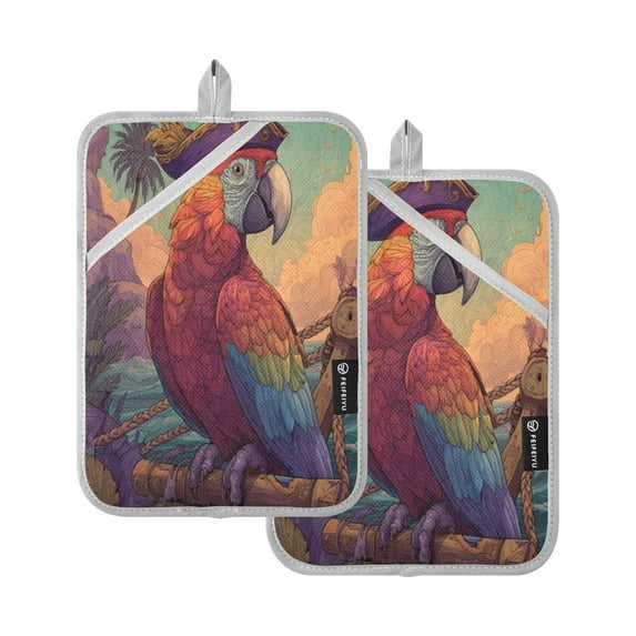 Qxltty Pirate Parrot Oven Mitts 2-Pack Heat Resistant Quilted Oven ...