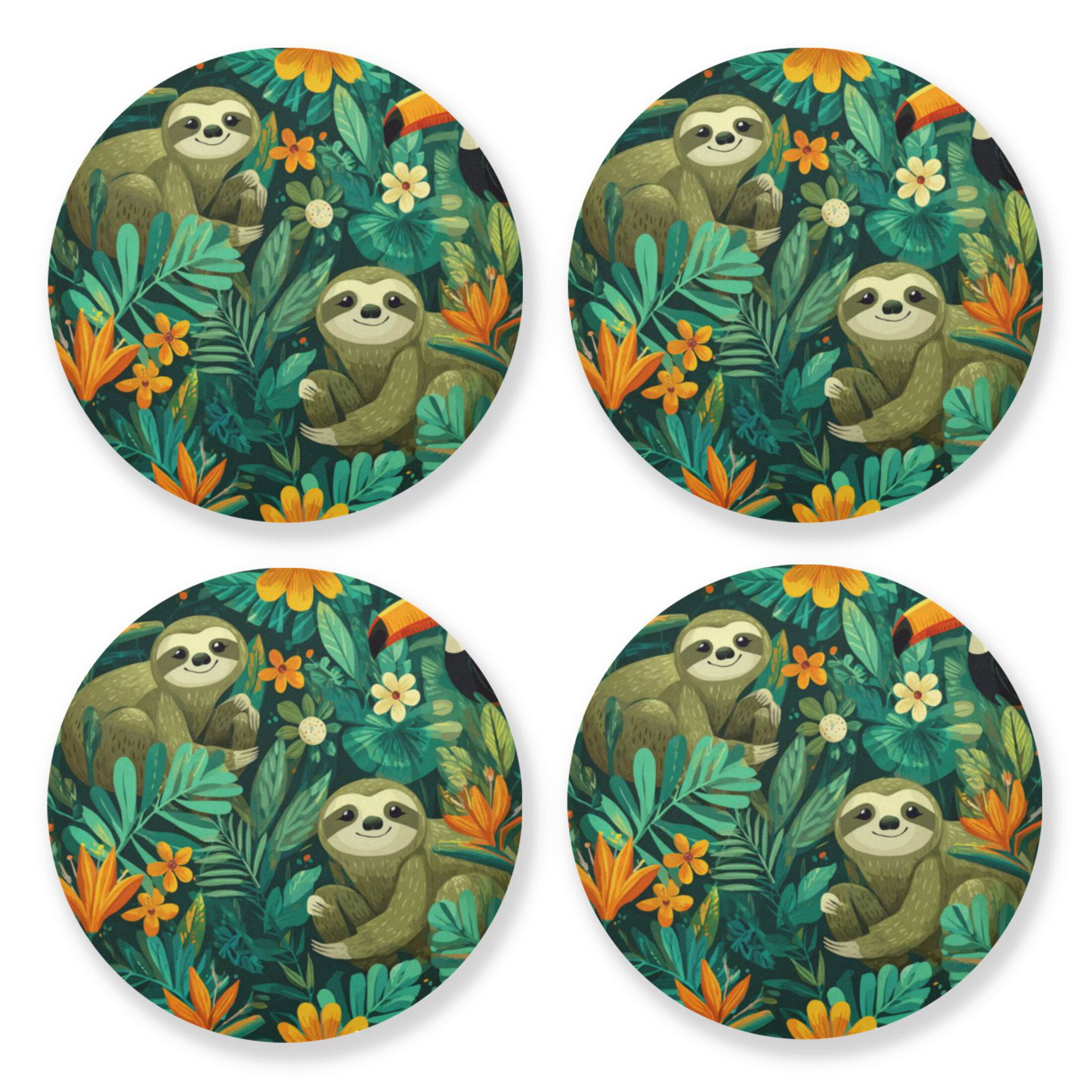 Qxltty Playful Sloths Wooden Coasters Set of 4 Fun and Practical ...